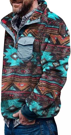 Beotyshow Mens Aztec Fleece Jackets Fuzzy Sherpa Pullover Sweatshirts ...