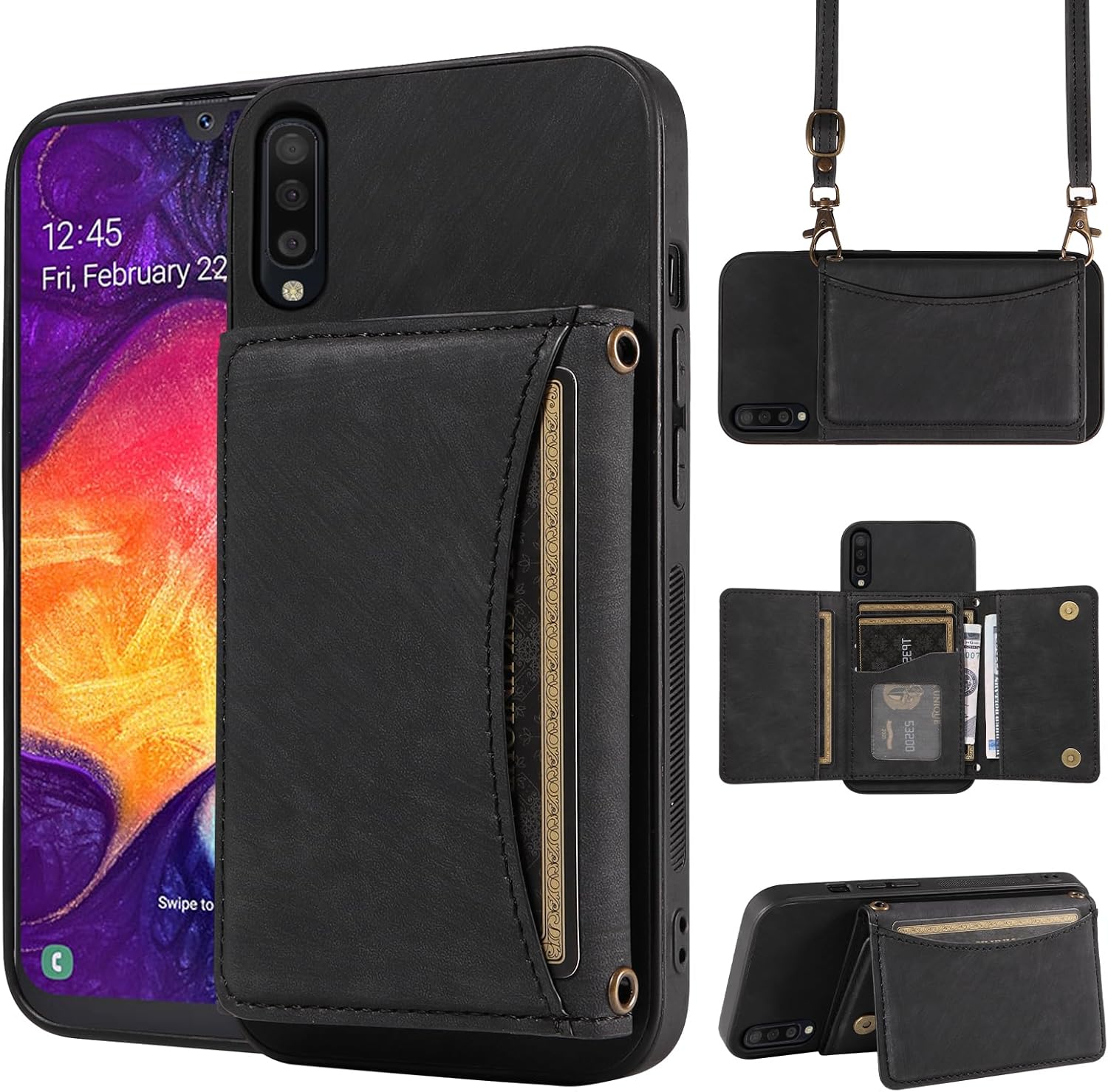 Amazon.com: Phone Case For Samsung Galaxy A50 A50S A30S Wallet Cover with Crossbody Shoulder ...