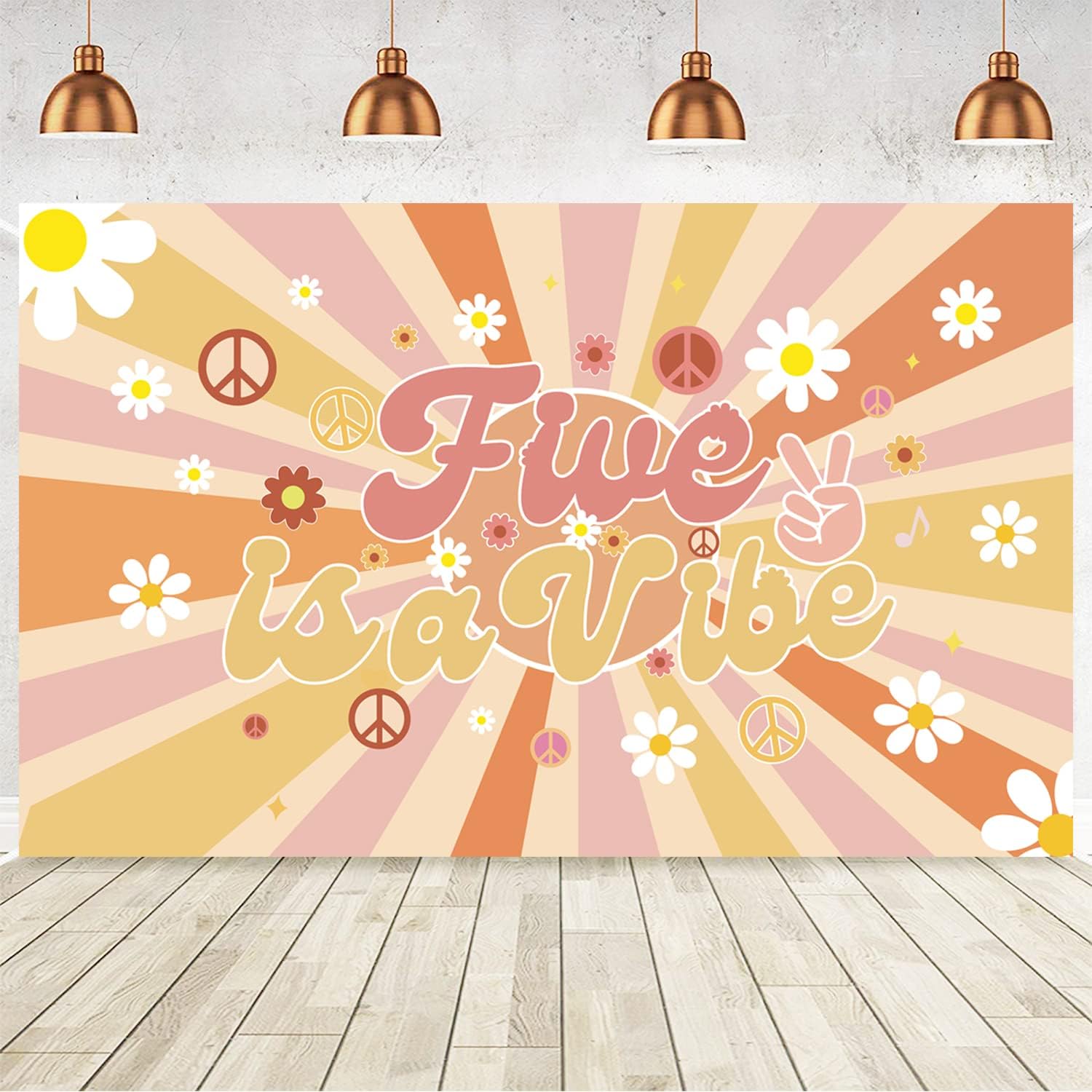Amazon.com: Groovy 5th Birthday Backdrop Banner - Five is A Vibe Retro Hippie Boho Girl Party ...