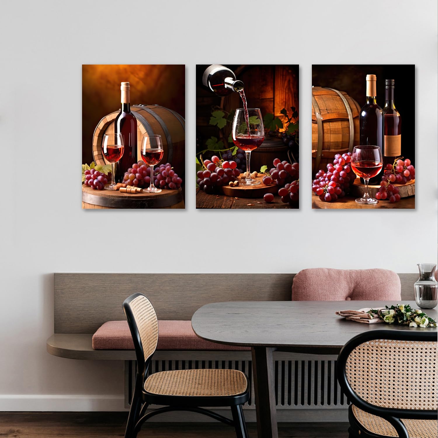 New Arrival 3 Pieces Vintage Grape Wine And Beer Canvas