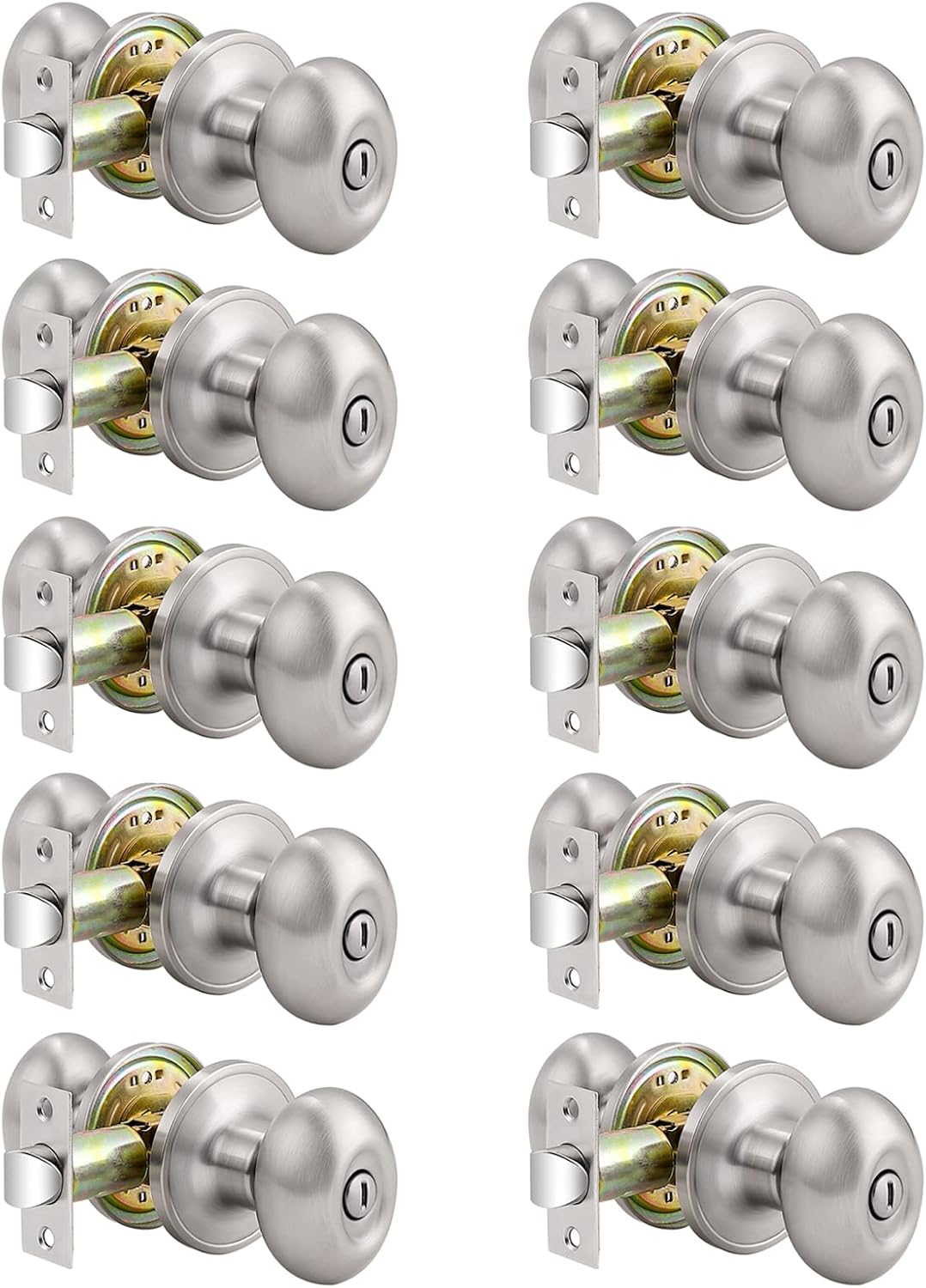 Probrico Privacy Door Knobs in Brushed Nickel, Oval Style Bedroom and Bathroom Door Knob, Egg ...