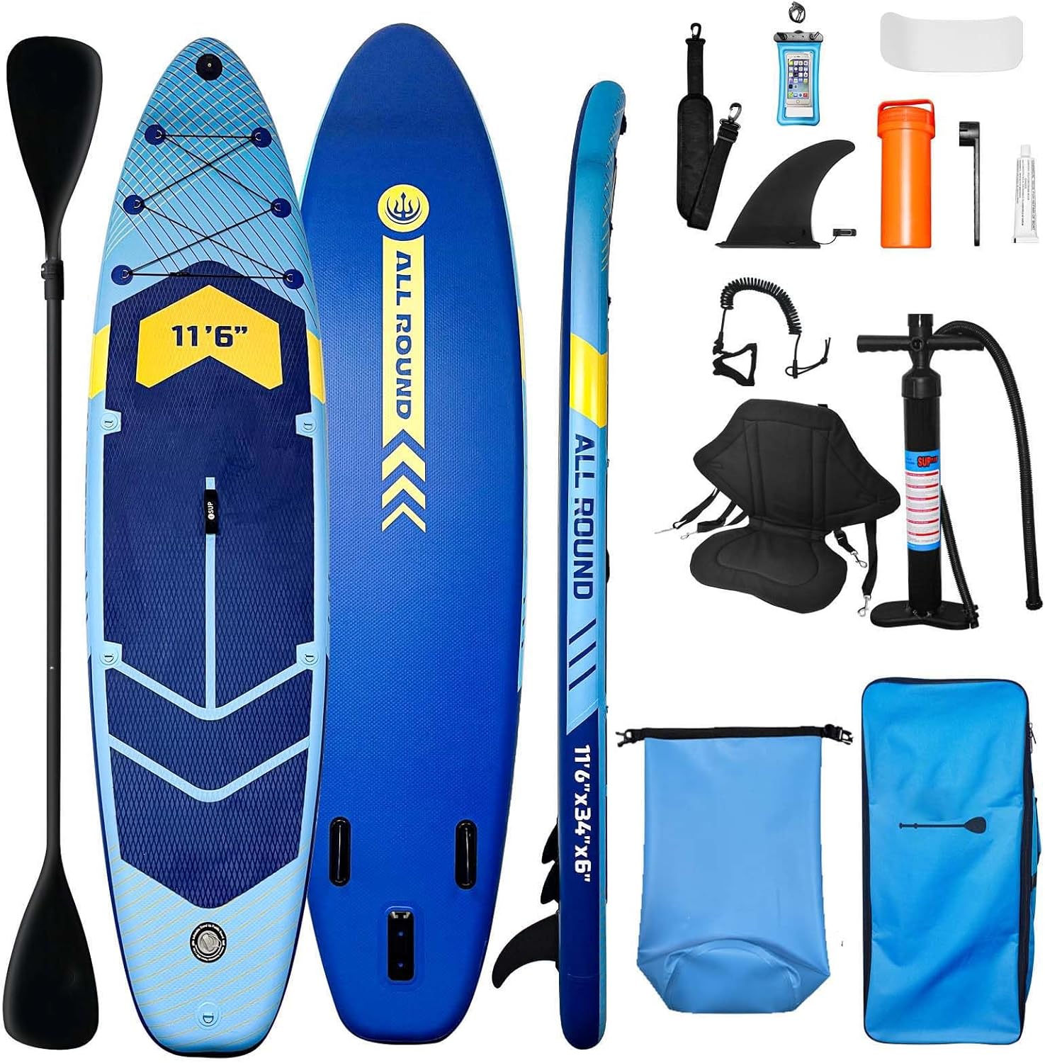 Amazon.com : 11'6"×34"×6" Extra Wide Inflatable Paddle Board, Board with Seat, Dual Bungees ...