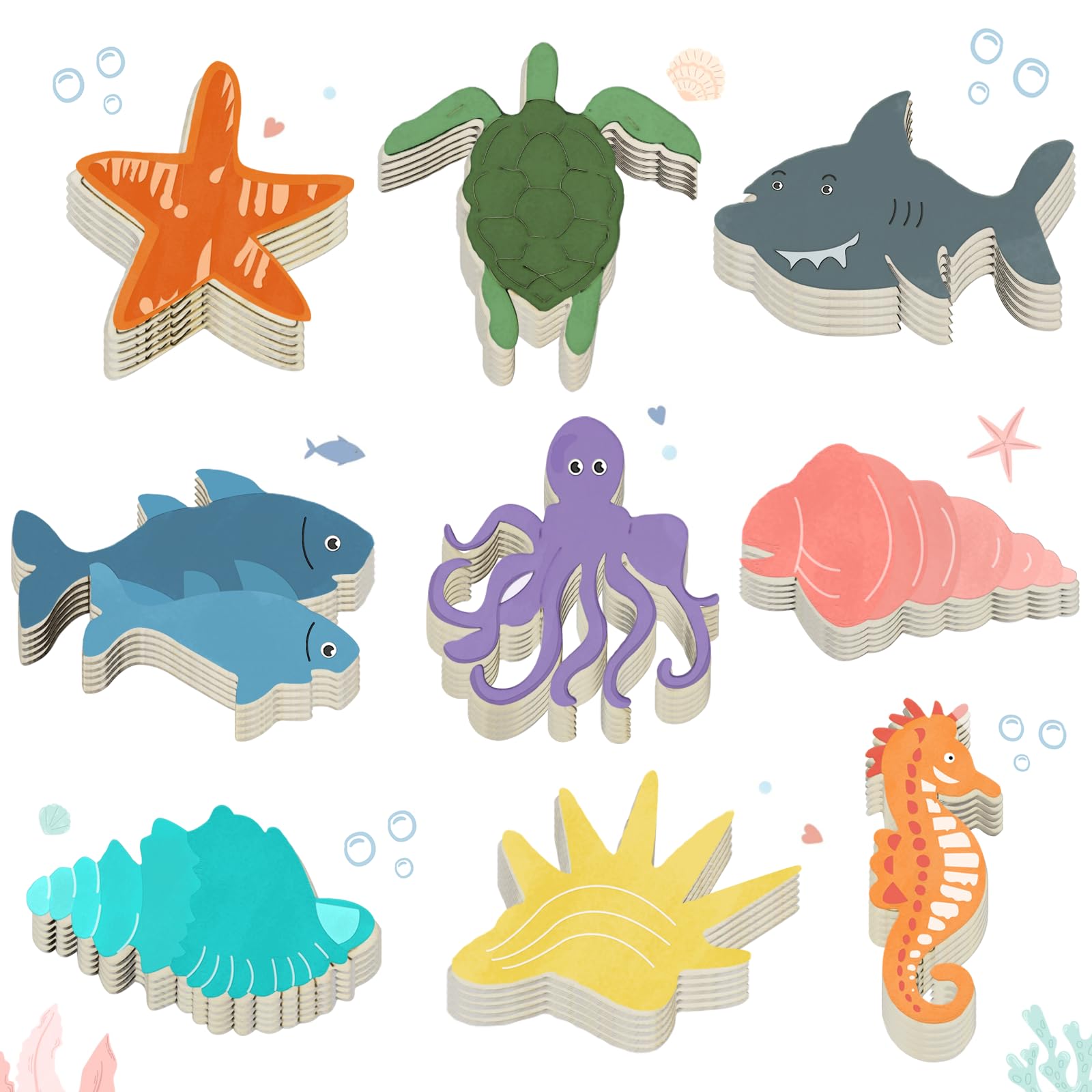 Snapklik.com : AOCEAN 54 Pcs 4 Inch Unfinished Wood Ocean Animal ...