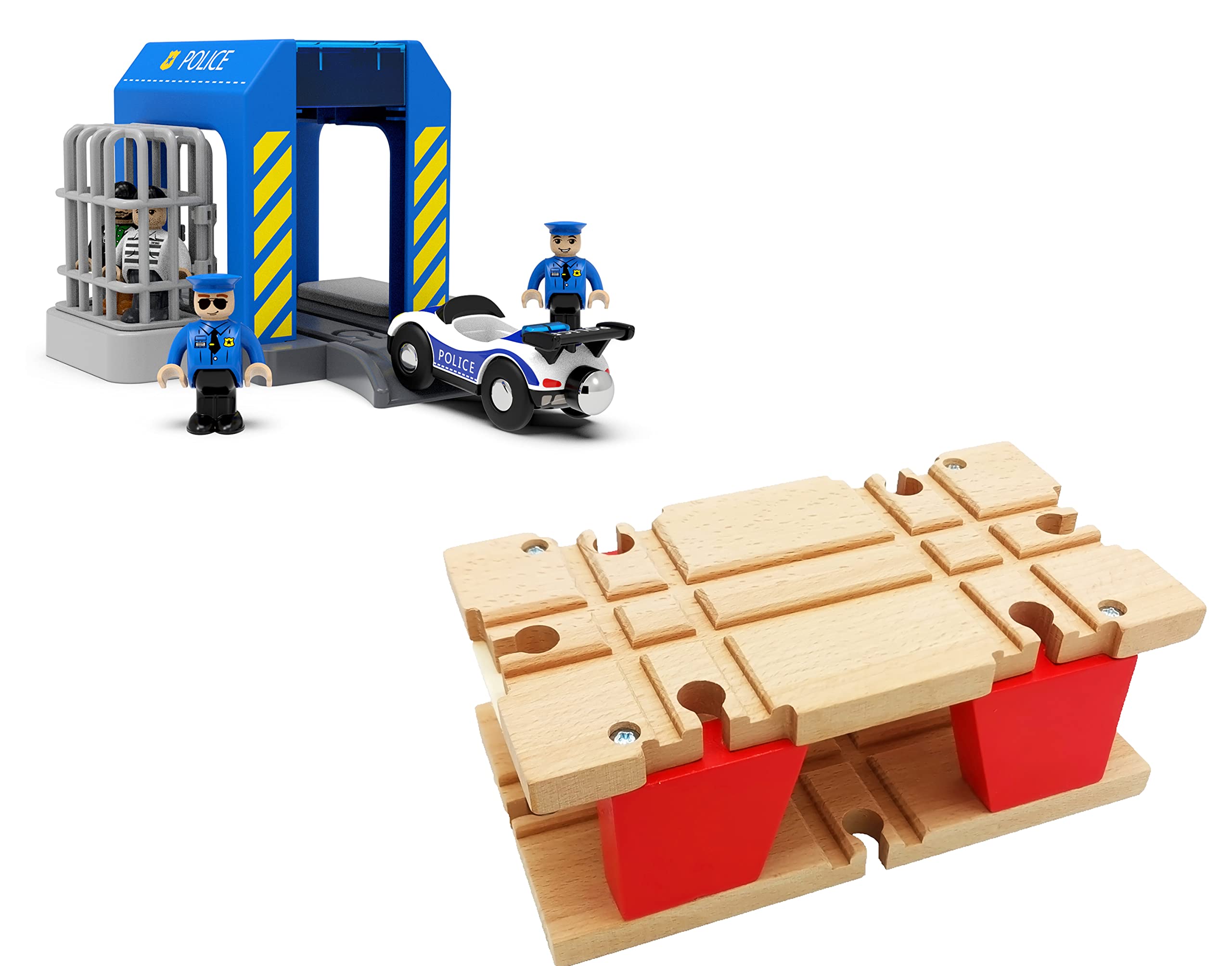 Amazon.com: Wooden Train Accessories Wood Train Tunnel Police Station ...