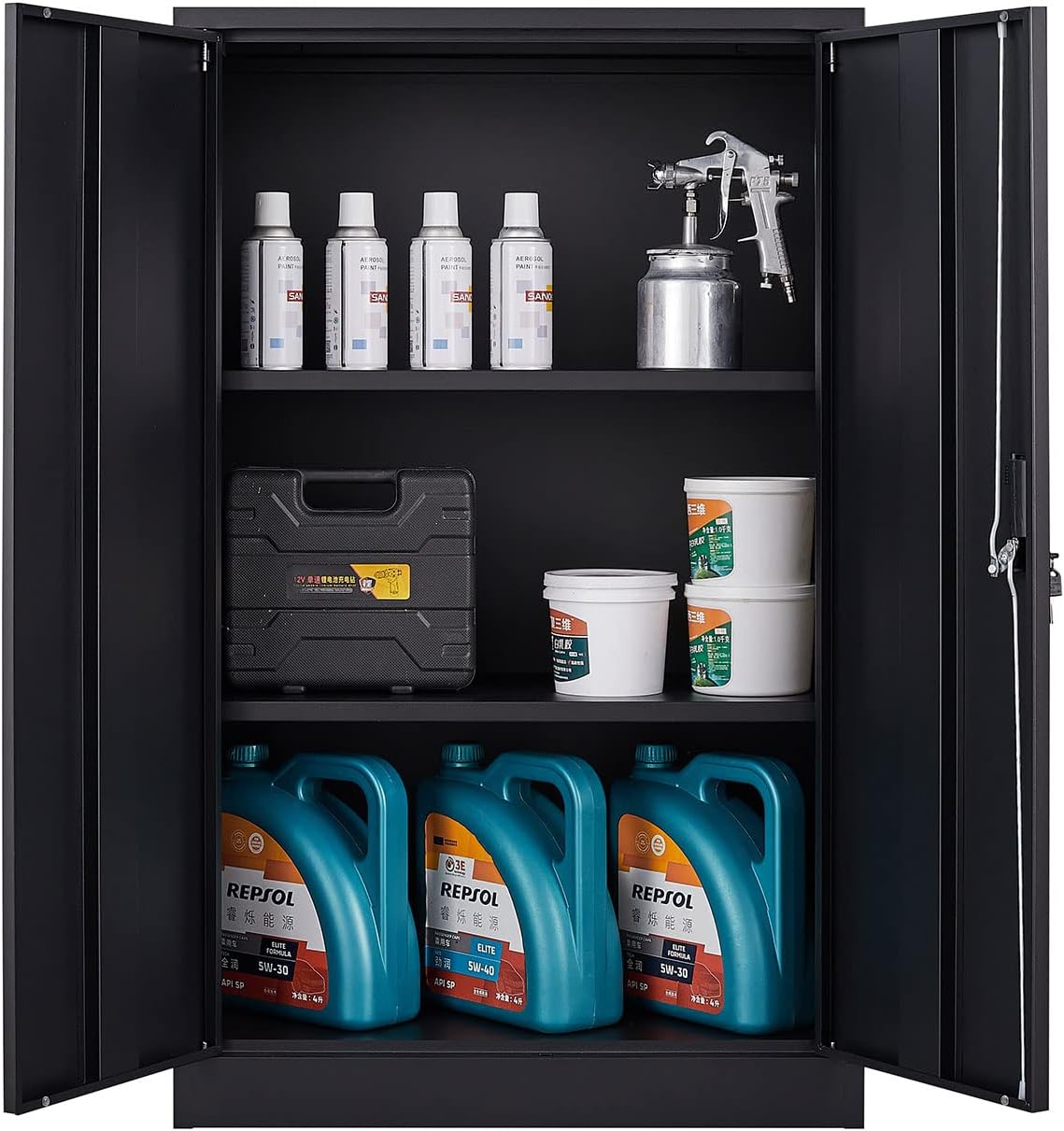 Amazon.com: Metal Storage Cabinet with Locking Doors, Adjustable Shelf ...