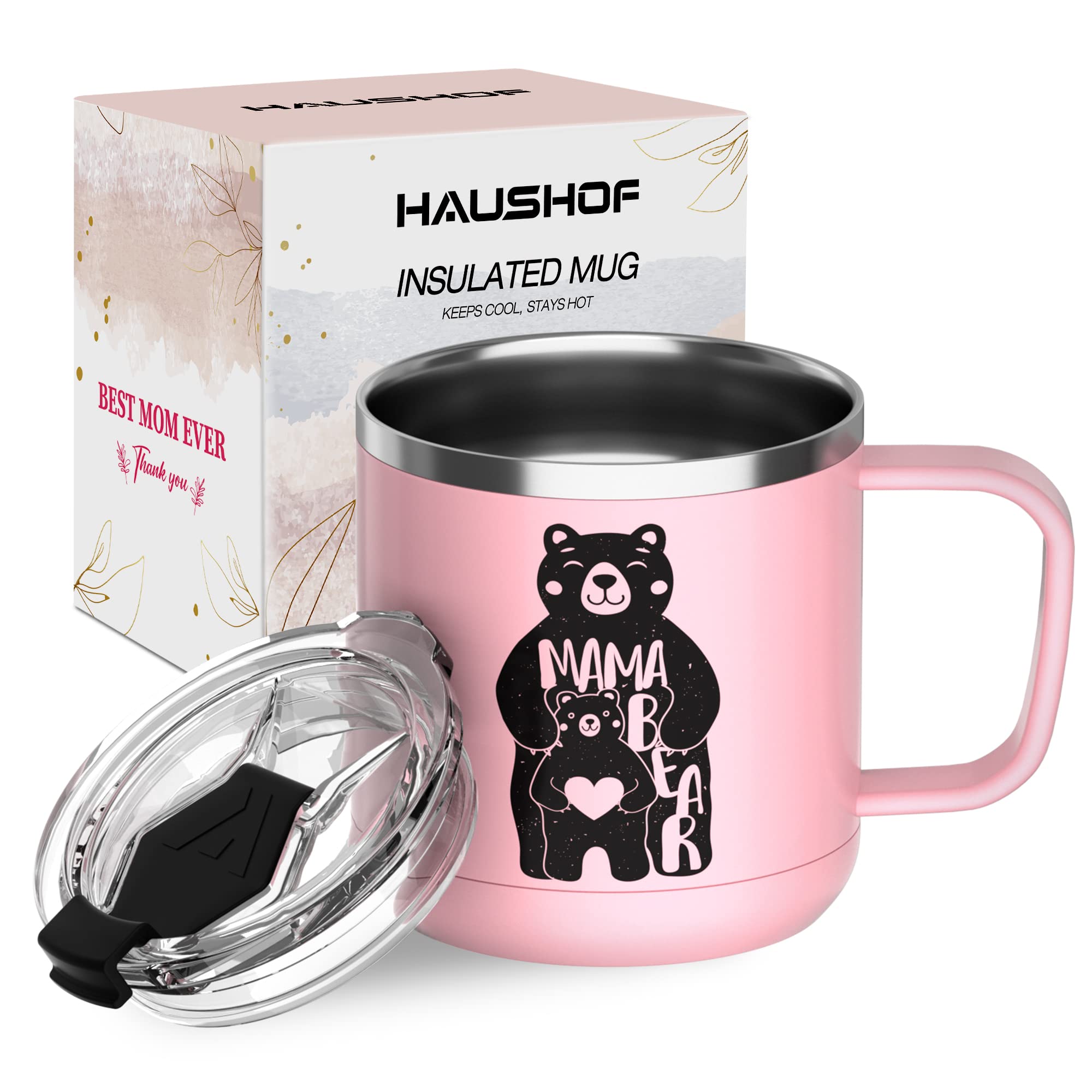 Amazon.com: HAUSHOF Mom Mug with Lid, 14 oz Insulated Coffee Mug with ...