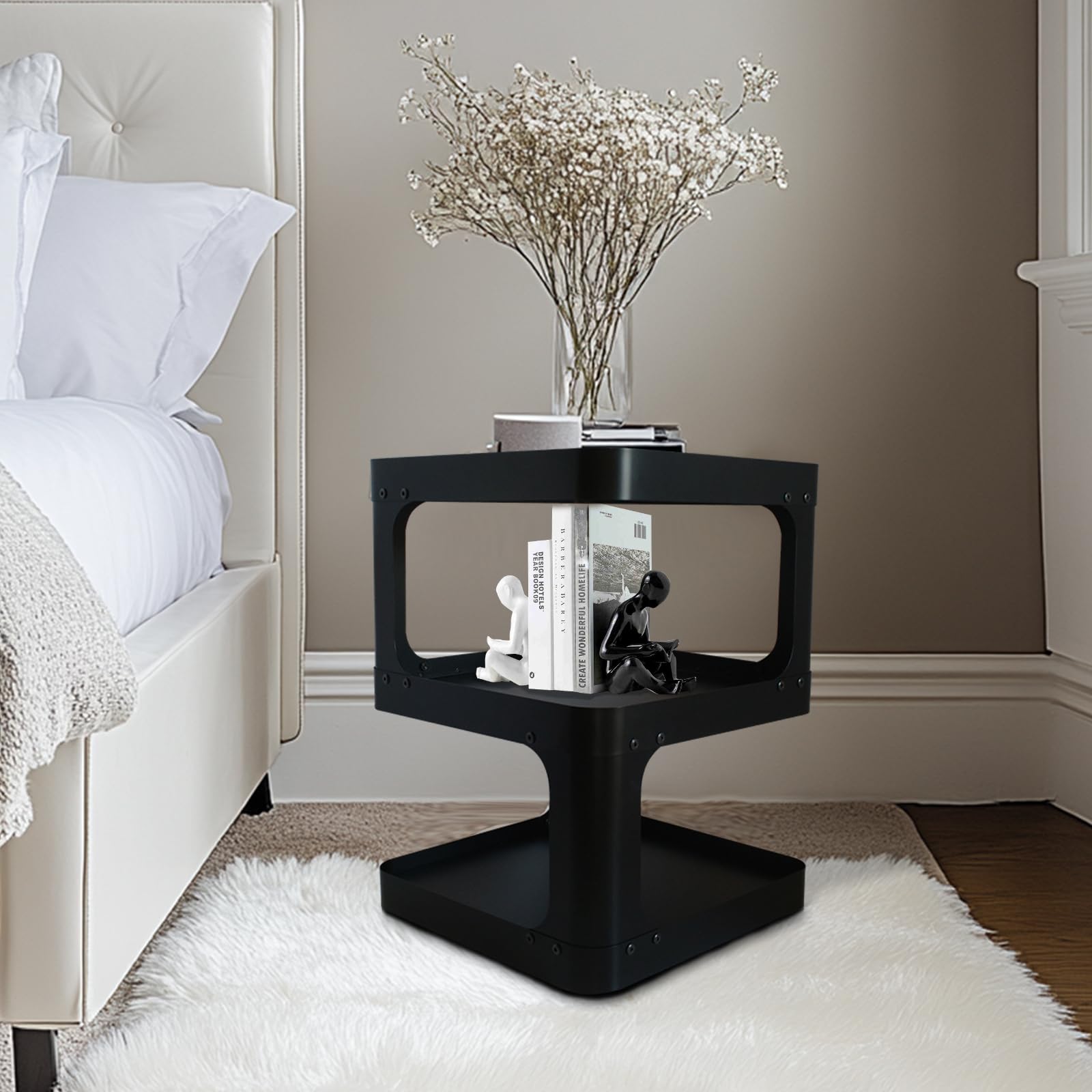 Amazon.com: Side Table,Modern Nightstand,Metal end Table,Black Bedside ...