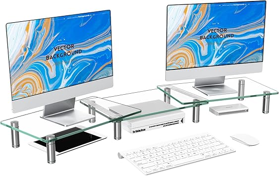 Amazon.com: Zimilar Dual Glass Monitor Stand Riser, 3-Shelf Tempered ...