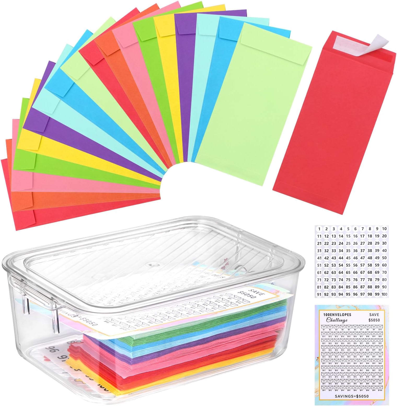 Amazon.com : 100 Envelope Money Saving Challenge Kit, 100 Envelopes ...