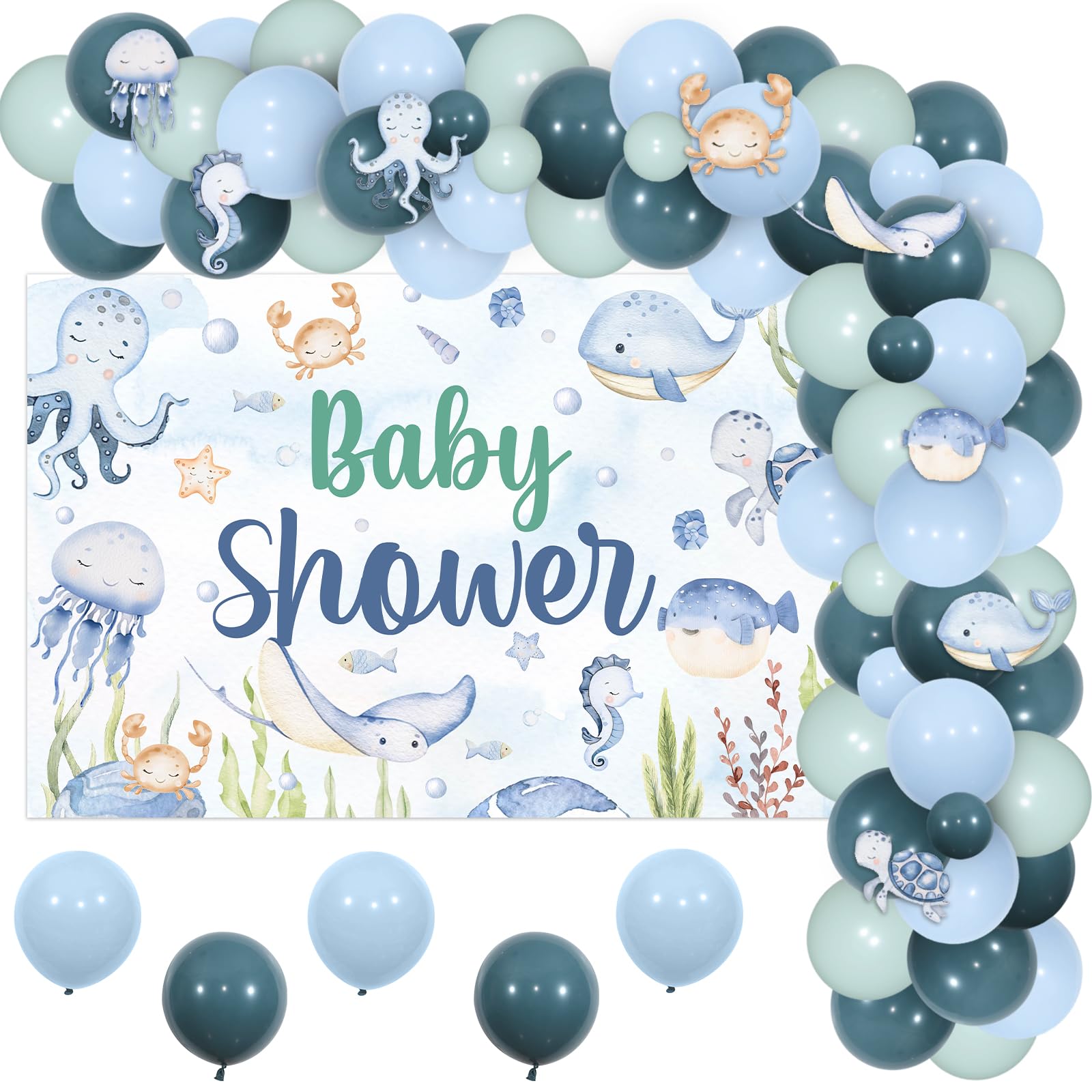Amazon.com: Ocean Theme Baby Shower Decoration Boy, Blue Under the Sea Baby Shower Decorations ...