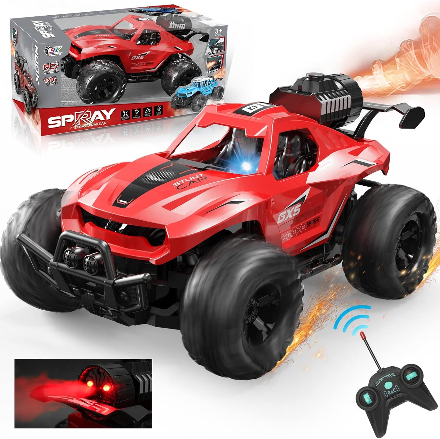 Remote Control Car 1:16 Scale RC Monster Truck with Smoke Mist LED ...