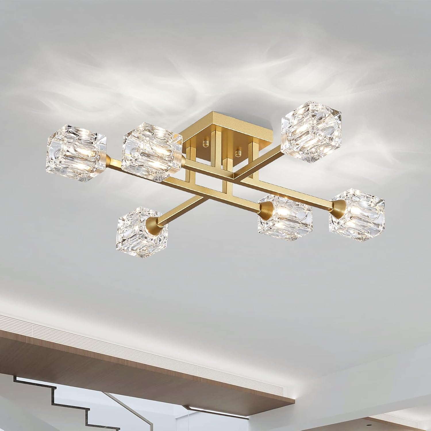 Amazon.com: XINGQI Modern Ceiling Light 6 Lights Semi Flush Mount Ceiling Light Fixture, Gold ...