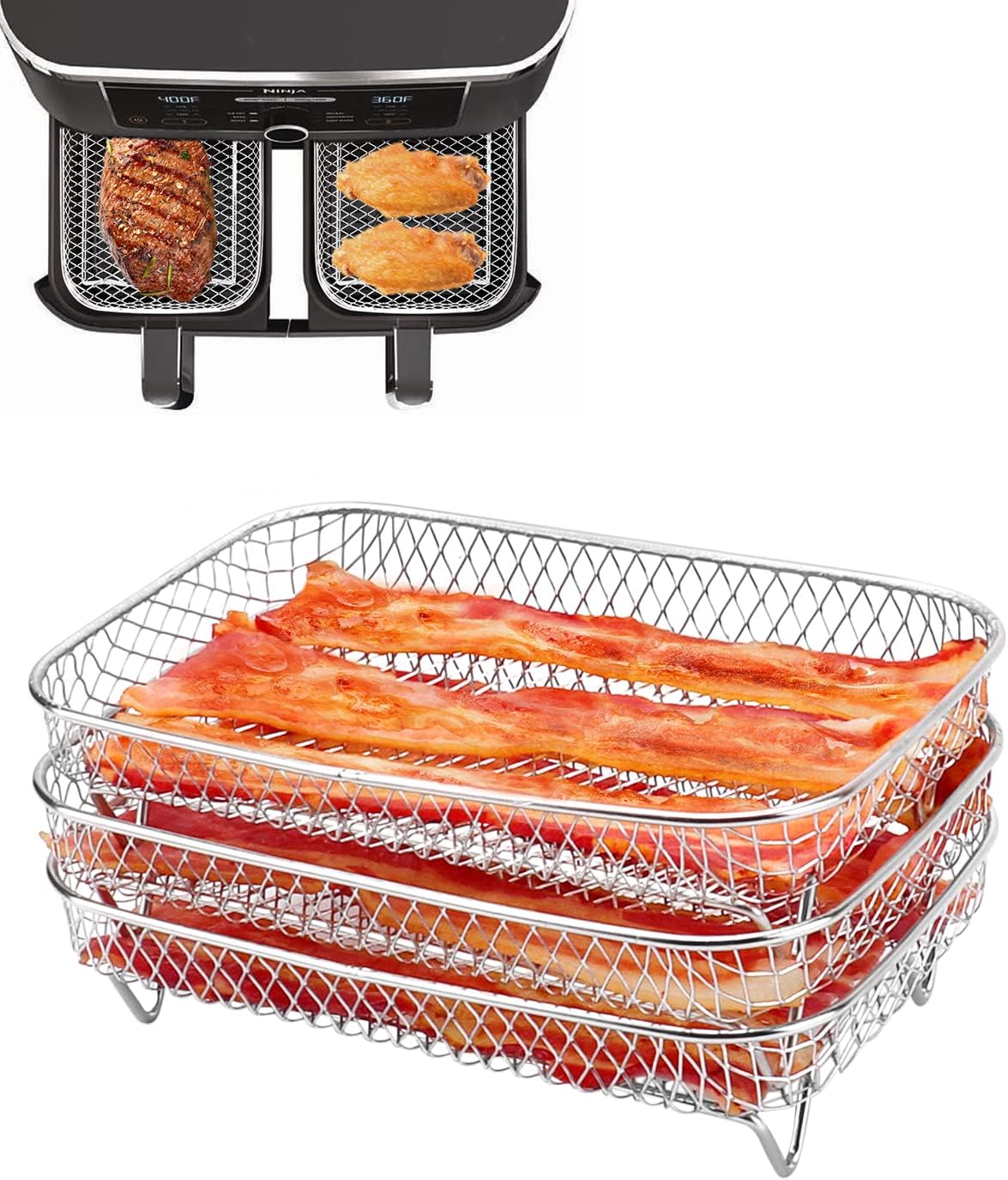 Amazon.com: BYKITCHEN Air Fryer Rack for Ninja Dual Air Fryer, 3pcs ...