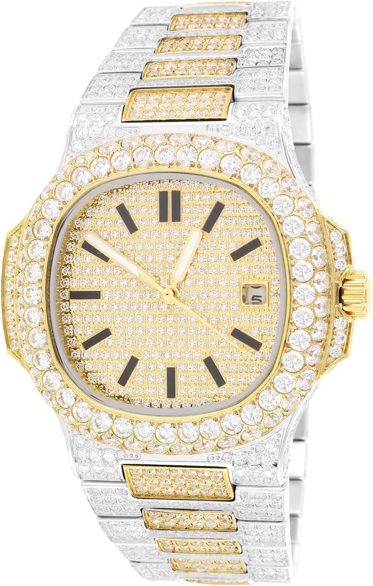Amazon.com: Master Of Bling Mens VS Moissanite Diamond Two Tone Gold ...