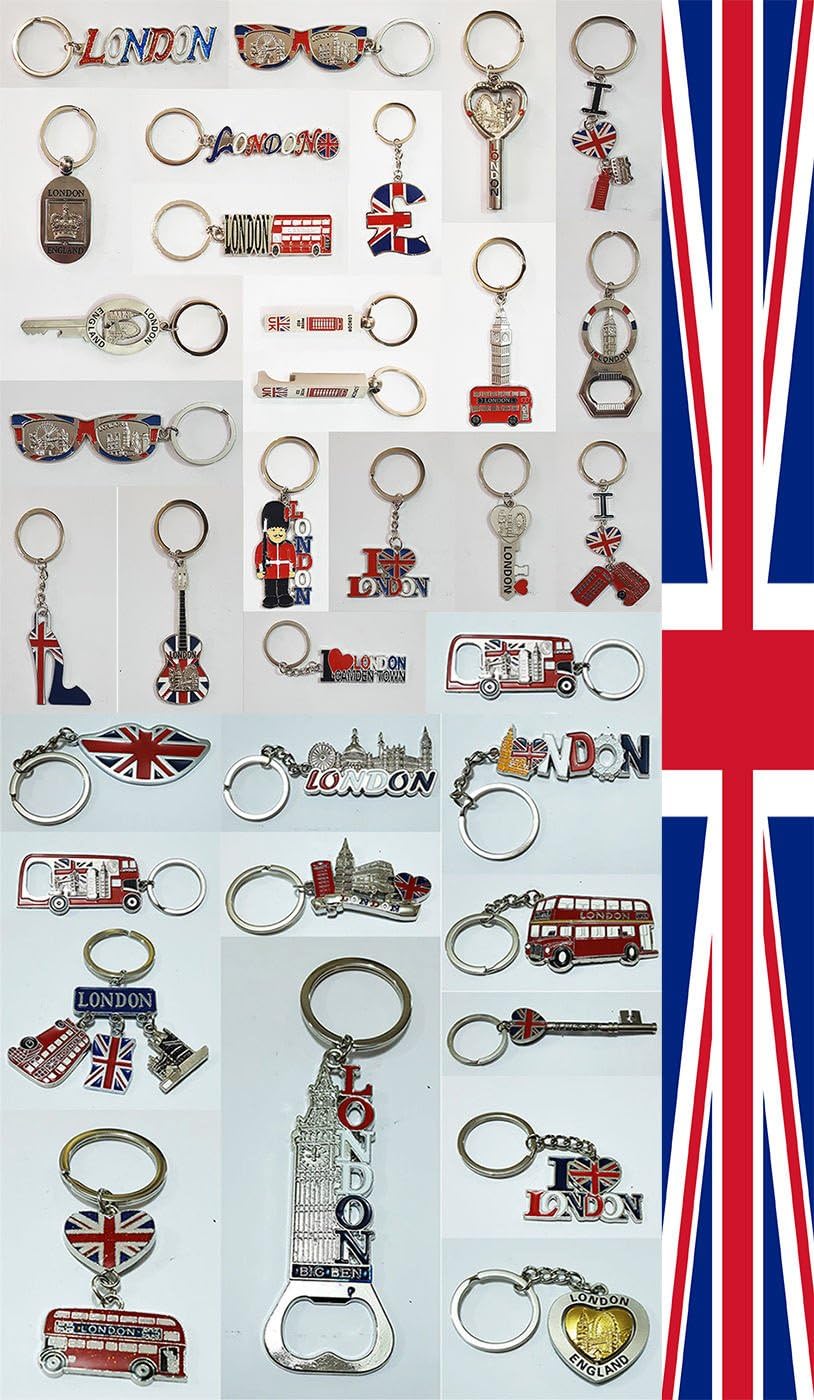 Set of 12 LONDON ENGLAND KEYCHAINS SOUVENIRS KEY RINGS : Amazon.co.uk ...