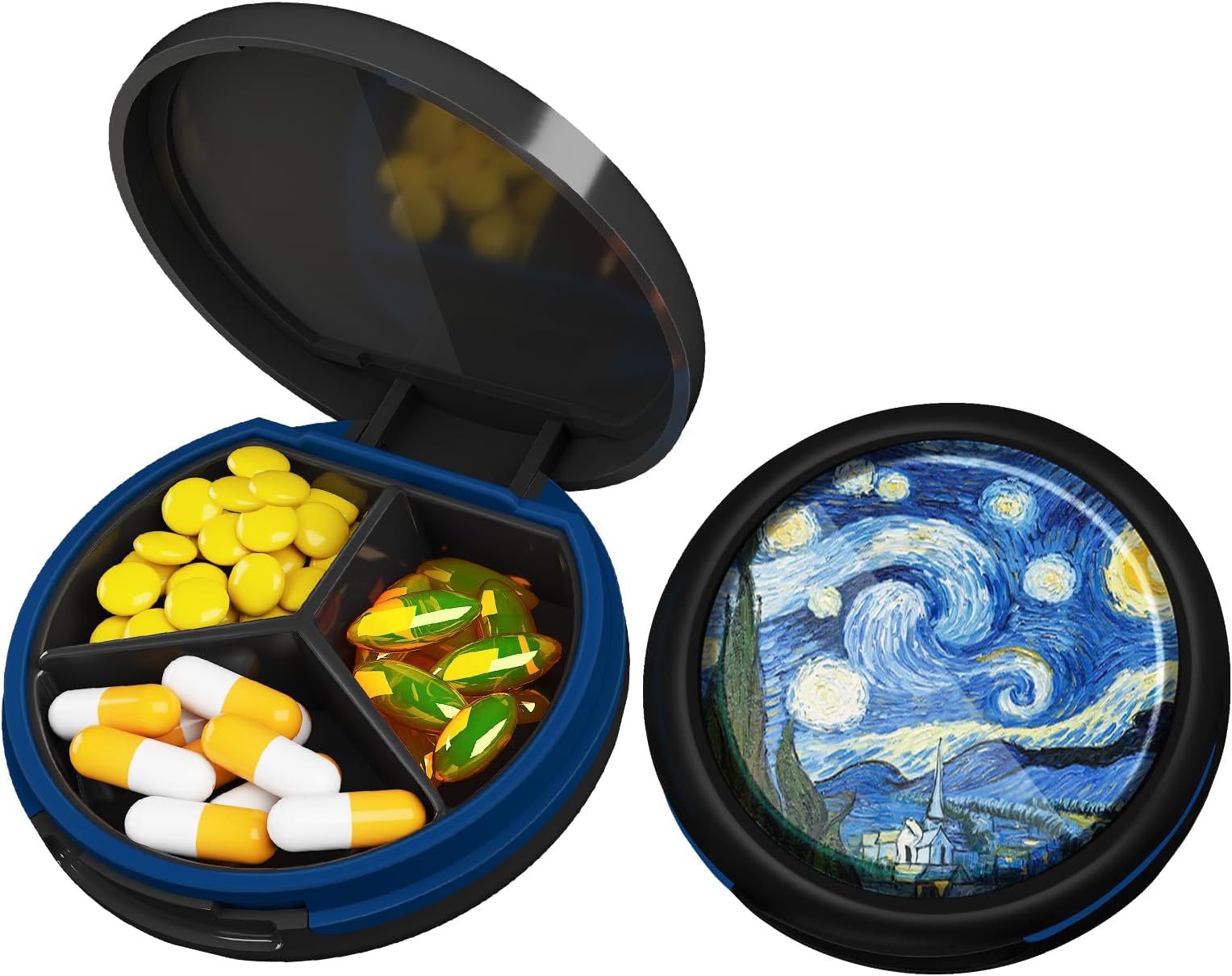 Amazon.com: Pill Box Round for Travel - Mini Compact Portable 4 ...
