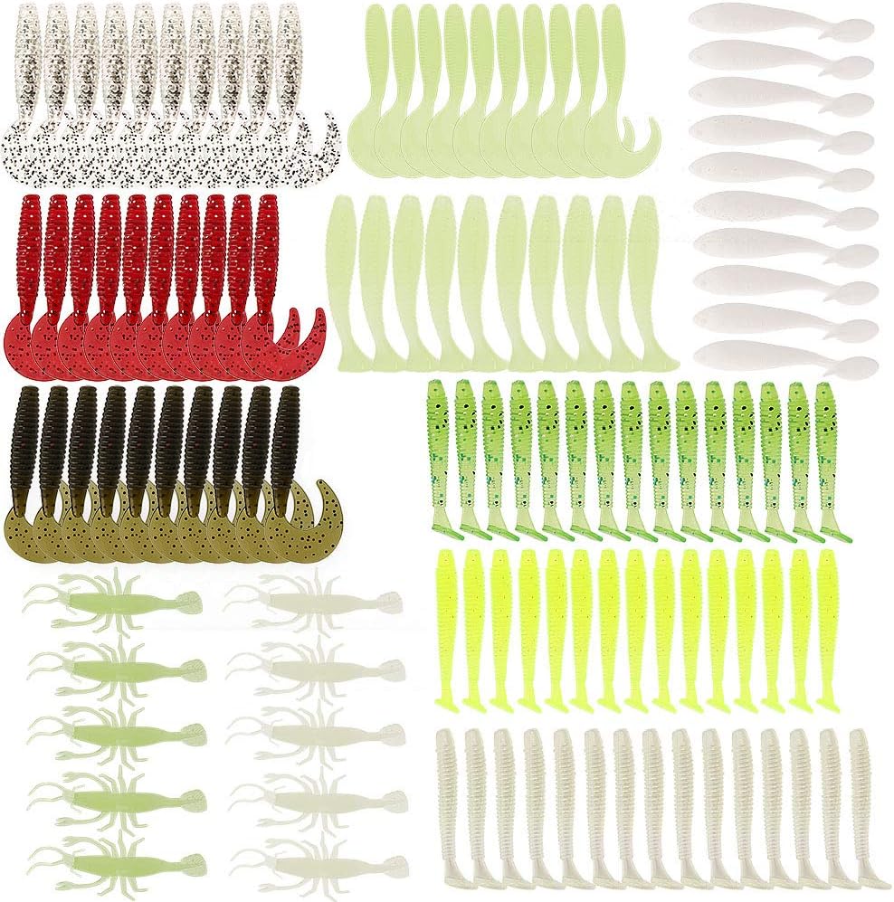 Fishing Grubs Paddle Tail Swimbaits Luminous Shrimp Soft Lures Kit for ...