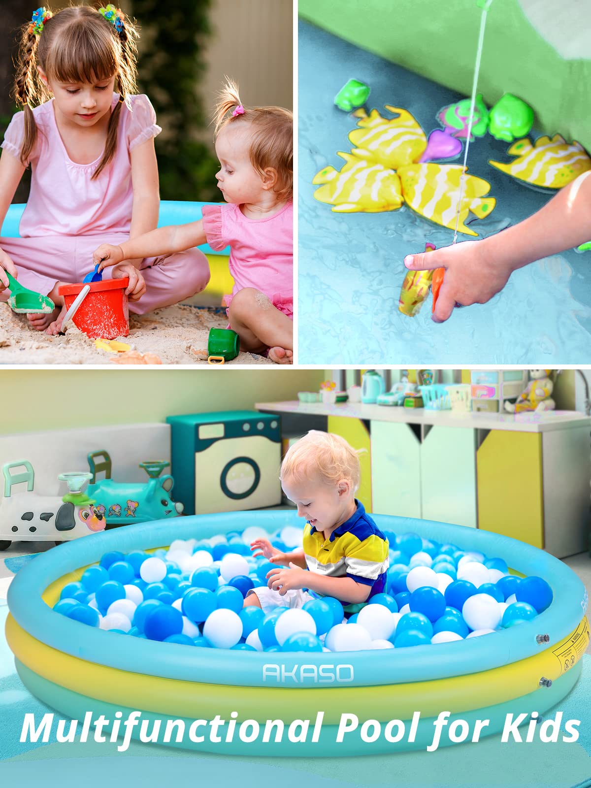 AKASO Kiddie Pools, 59'' x 13'', Inflatable Swimming Pools for Boys ...