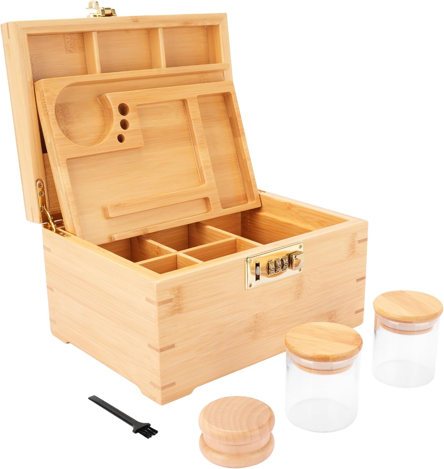 NobaeCrs Large Bamboo Stash Box with Lockable Dividers Home Decor Hash ...