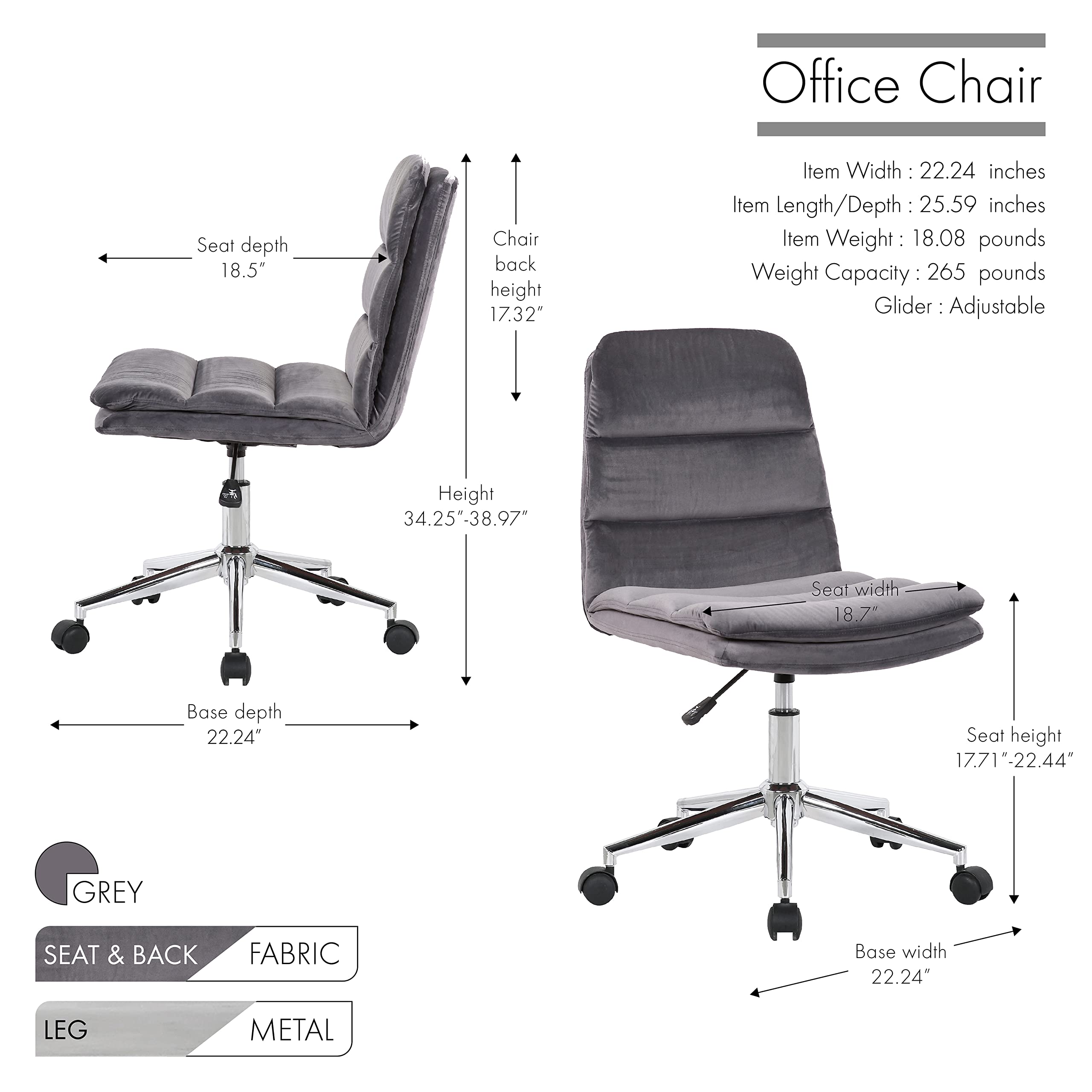 Broyhill Office Chair JONPONY PU Leather Armless Office Desk Chair No