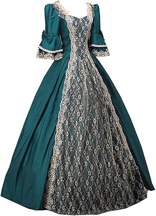 Women's Victorian Rococo Dress Lace Bell Sleeve Ball Gown Renaissance ...