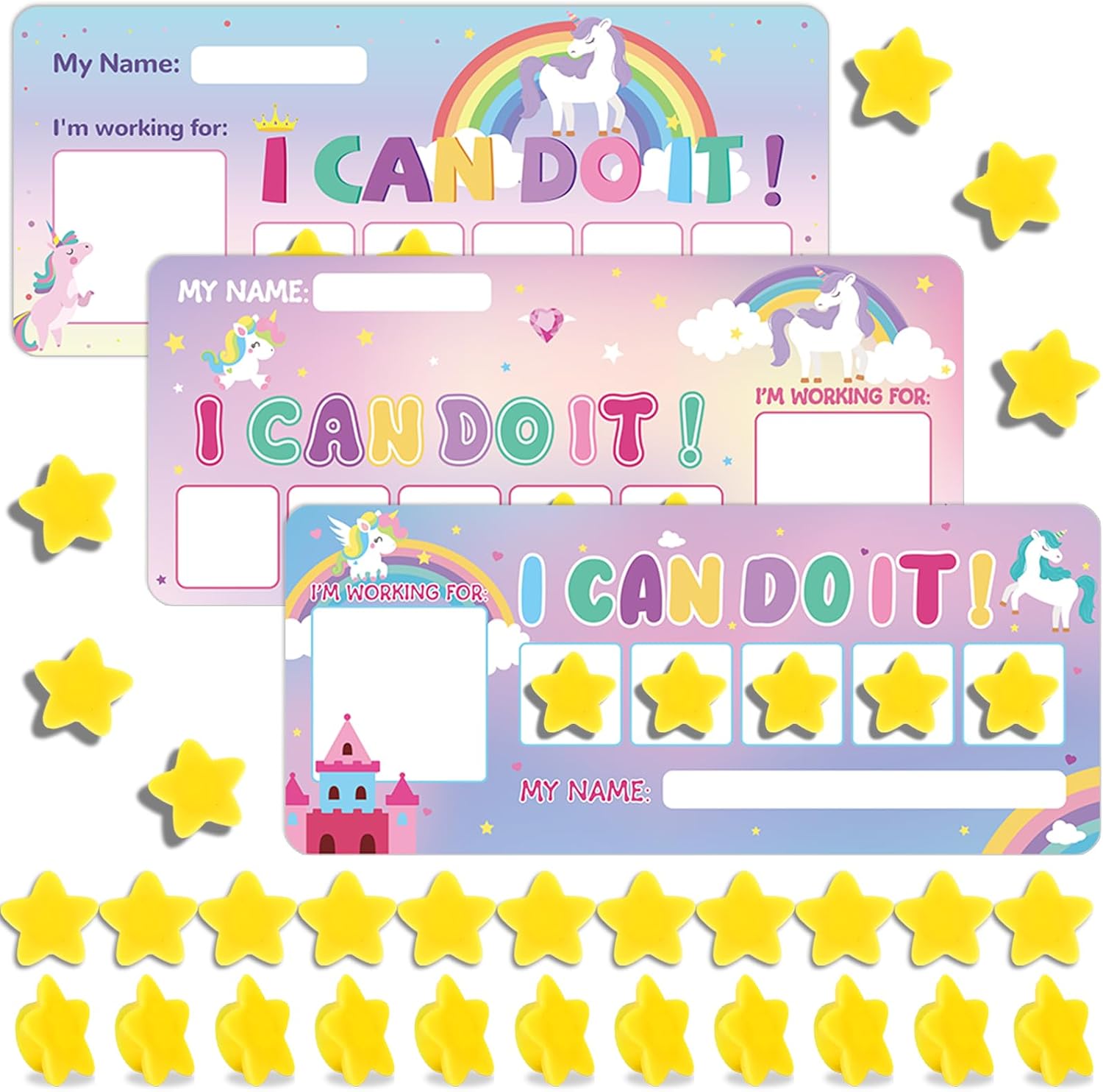Amazon.com: 3 Sets Magnetic Rewards Chart for Kids Token Board Unicorn ...