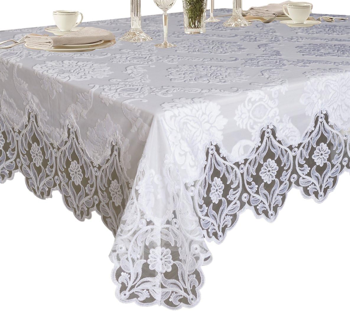 Amazon.com: Elegant Velvet Lace Sheer Floral Deluxe Design Tablecloths ...