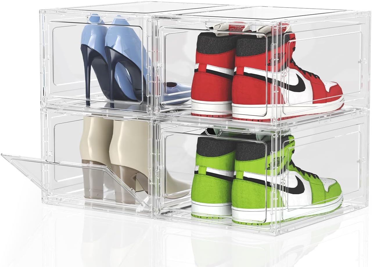 Amazon.com: 4Pack Thick & Hard Sturdy Shoe Storage Boxes – Large ...