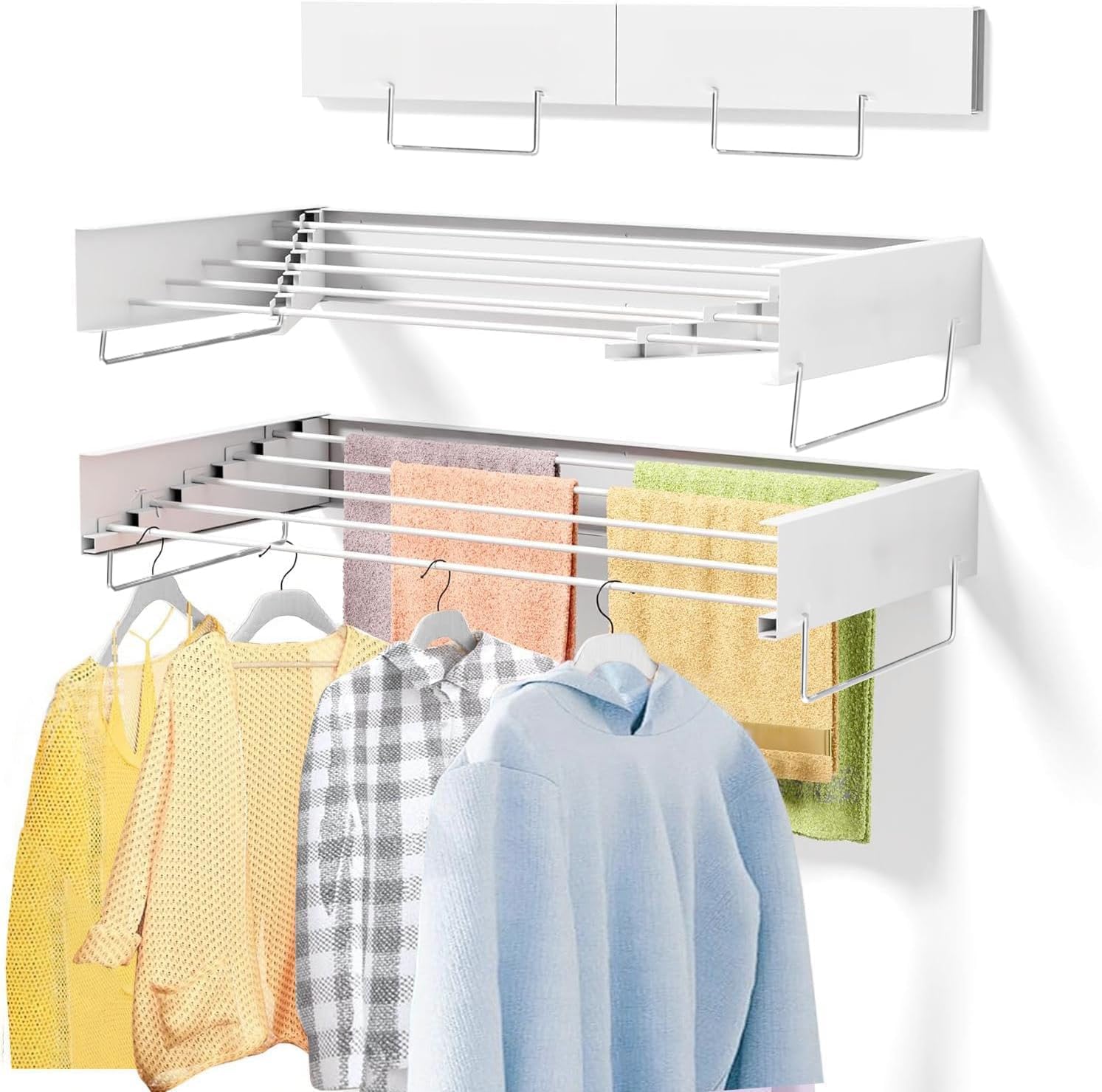 Wall Mounted Collapsible Clothes Drying Rack, 100CM Foldable Laundry ...