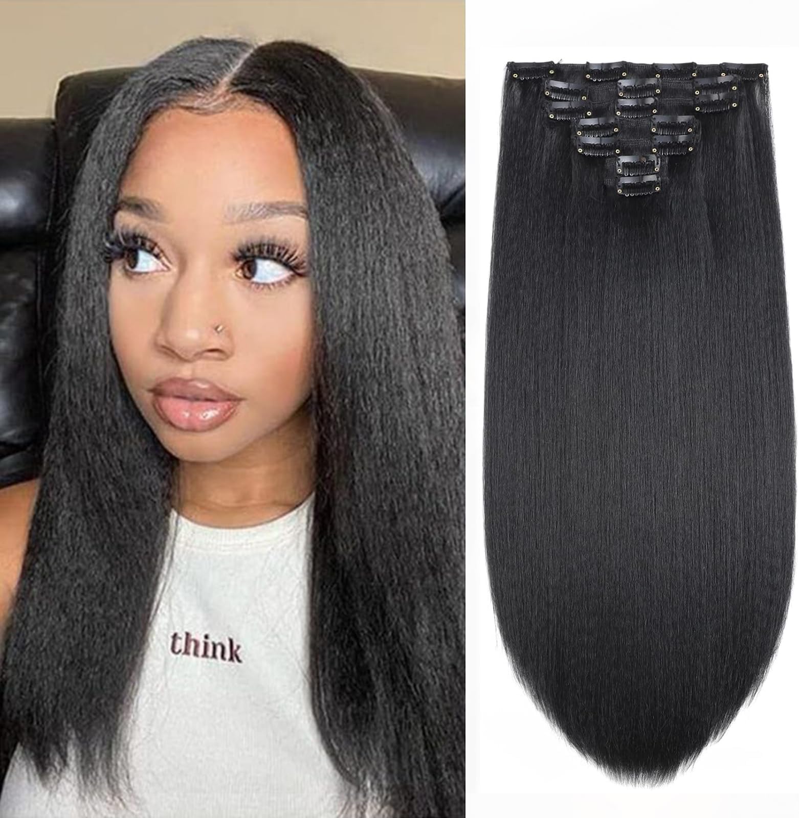 Amazon.com : 18 Inch Kinky Straight Clip in Hair Extensions Natural ...