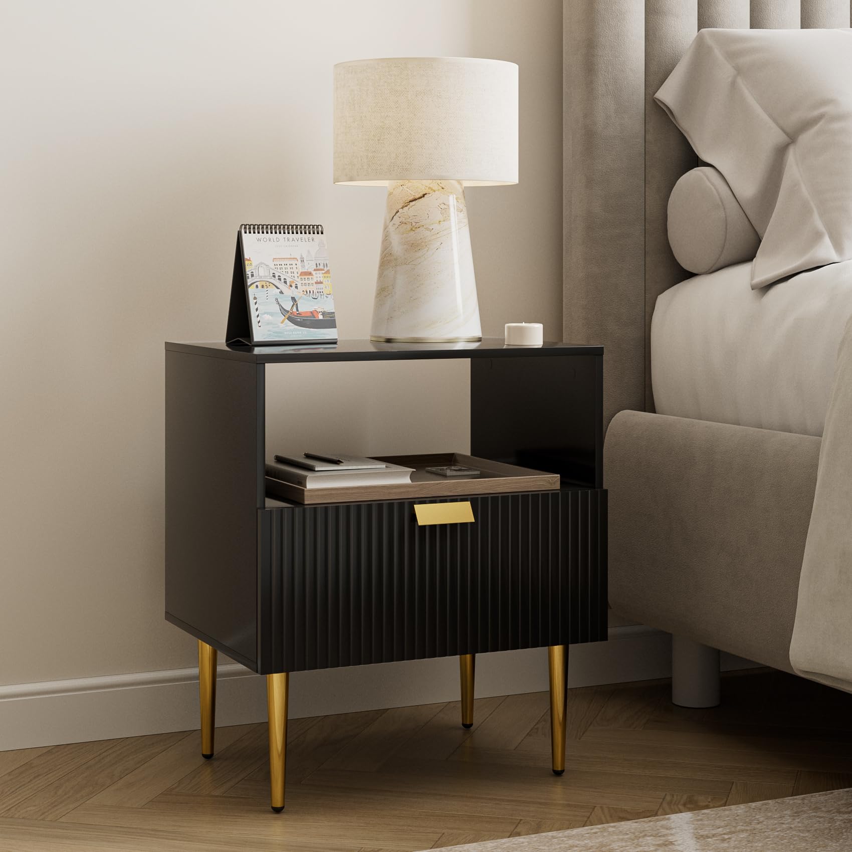 Amazon.com: AEPOALUA Nightstand with Drawers, Fluted Night Stand, End ...