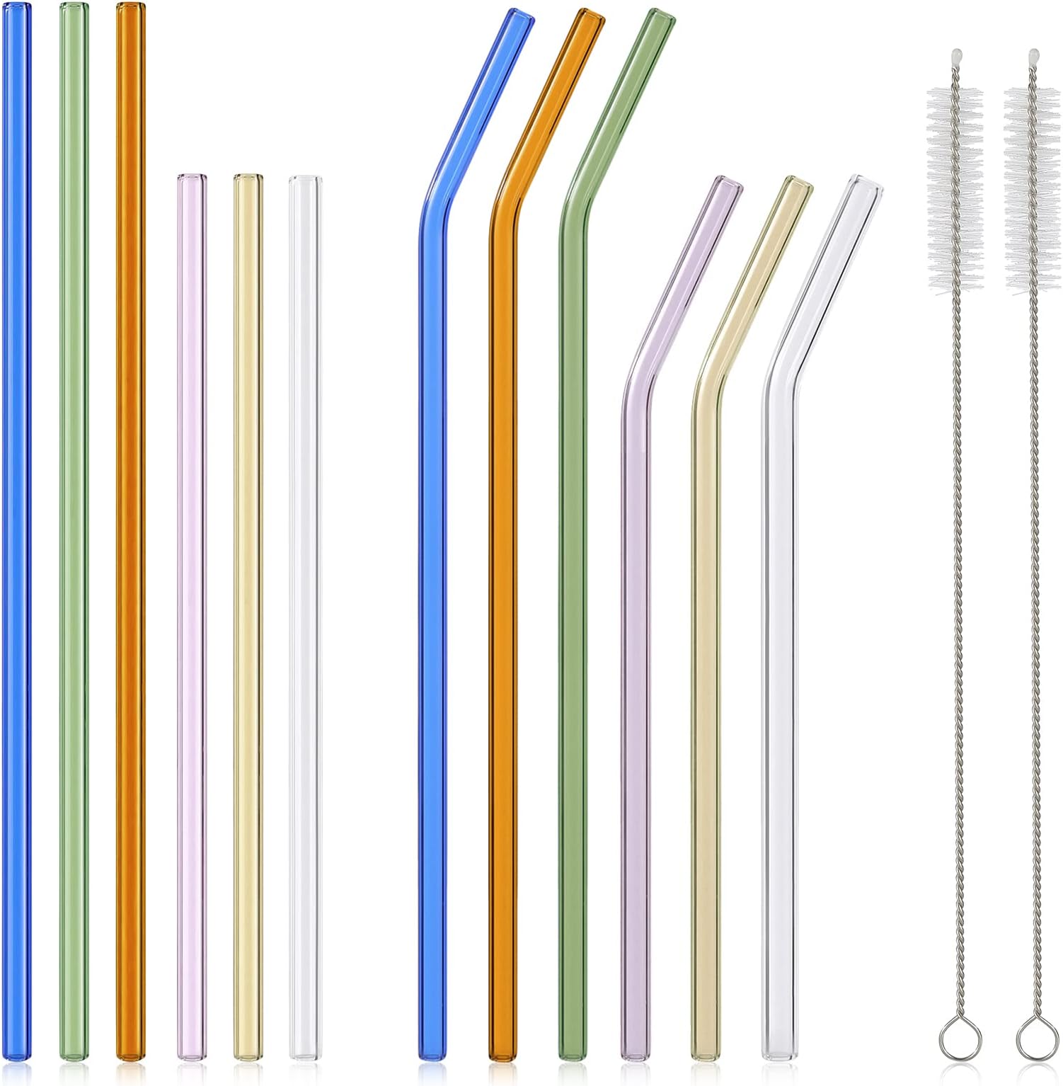 Amazon.com: RENYIH 10 Pcs Reusable Glass Smoothie Straws,9''x12 mm ...