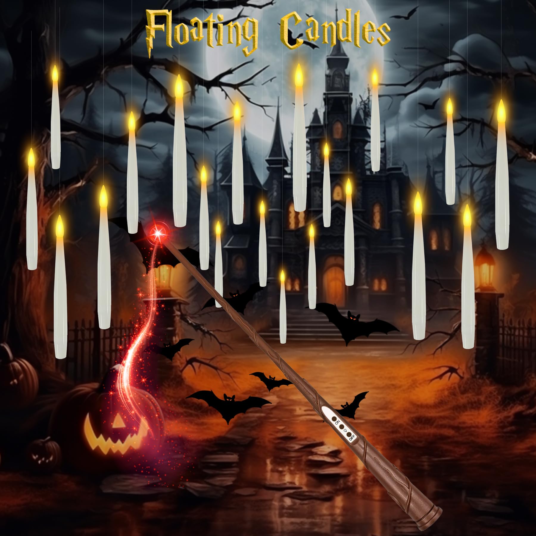 Amazon.com: Floating Candles with Wand, 20 PCs Magic Hanging Candles ...