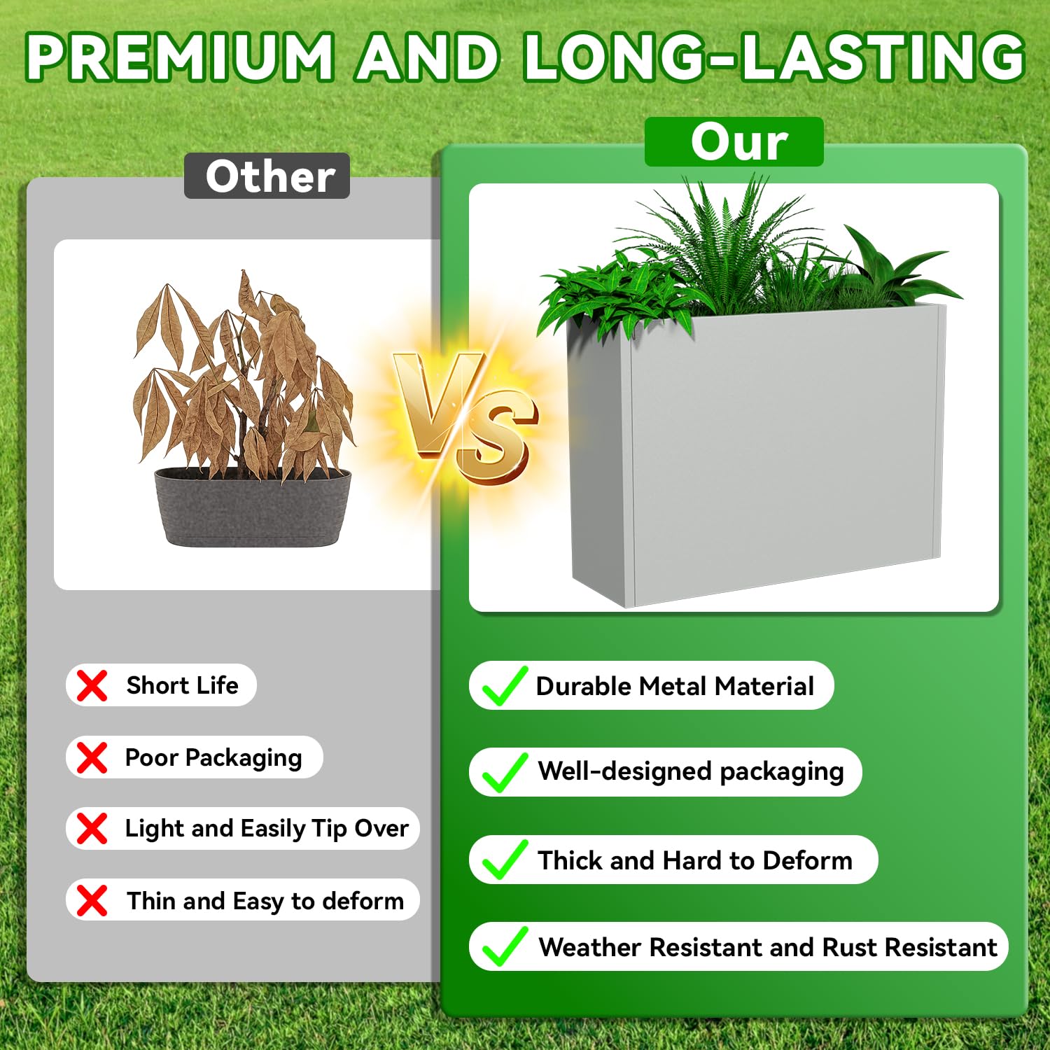 Snapklik.com : NUWJBYE Tall Metal Planter Box, 38" L X 10" W X 30" H ...