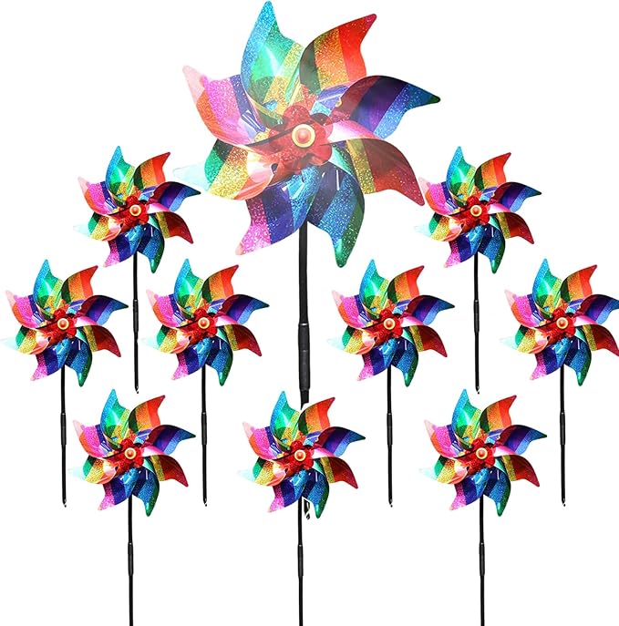 Amazon.com: 10 Pieces 21 Inches Rainbow Reflective Pinwheels with ...