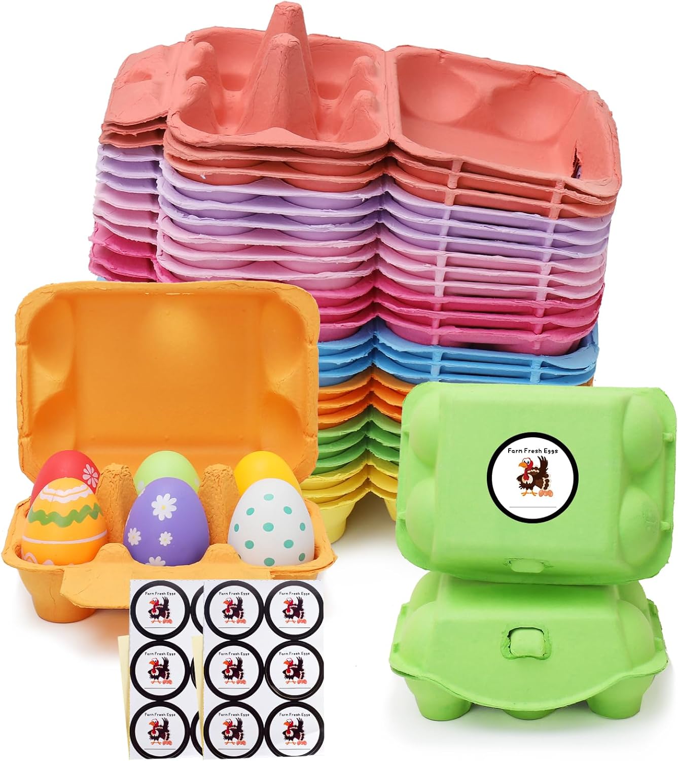 Amazon.com: 24 Pack Half Dozen Colored Egg Cartons, Colorful Reusable ...