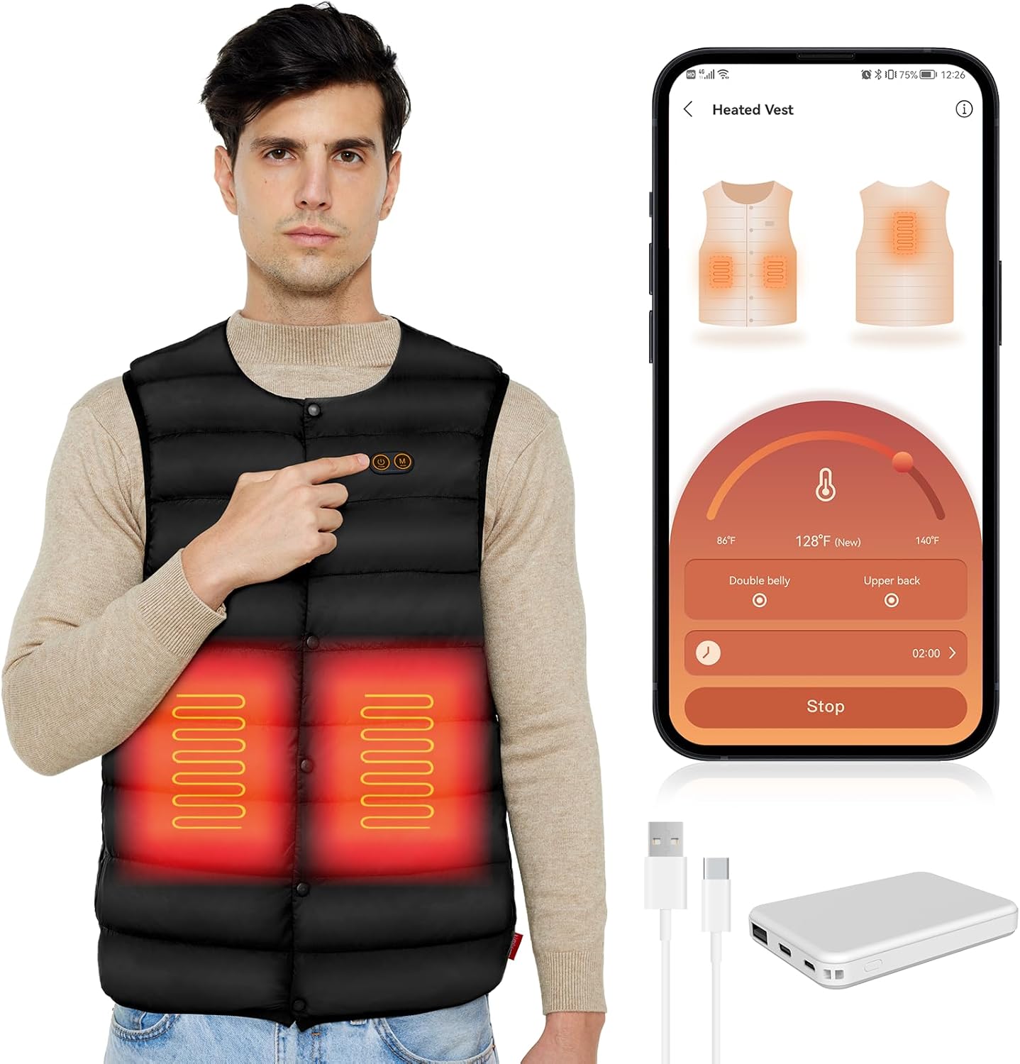 Comfytemp Heated Gilet for Men (XL), USB Heated Vest with 5000mAh Power ...