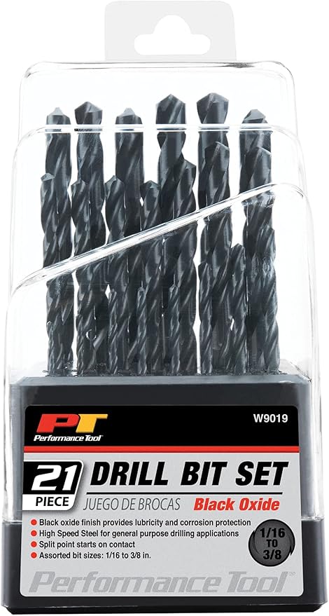 Amazon.com: Performance Tool W9019 Drill Set Black Finish Twist, 21 ...