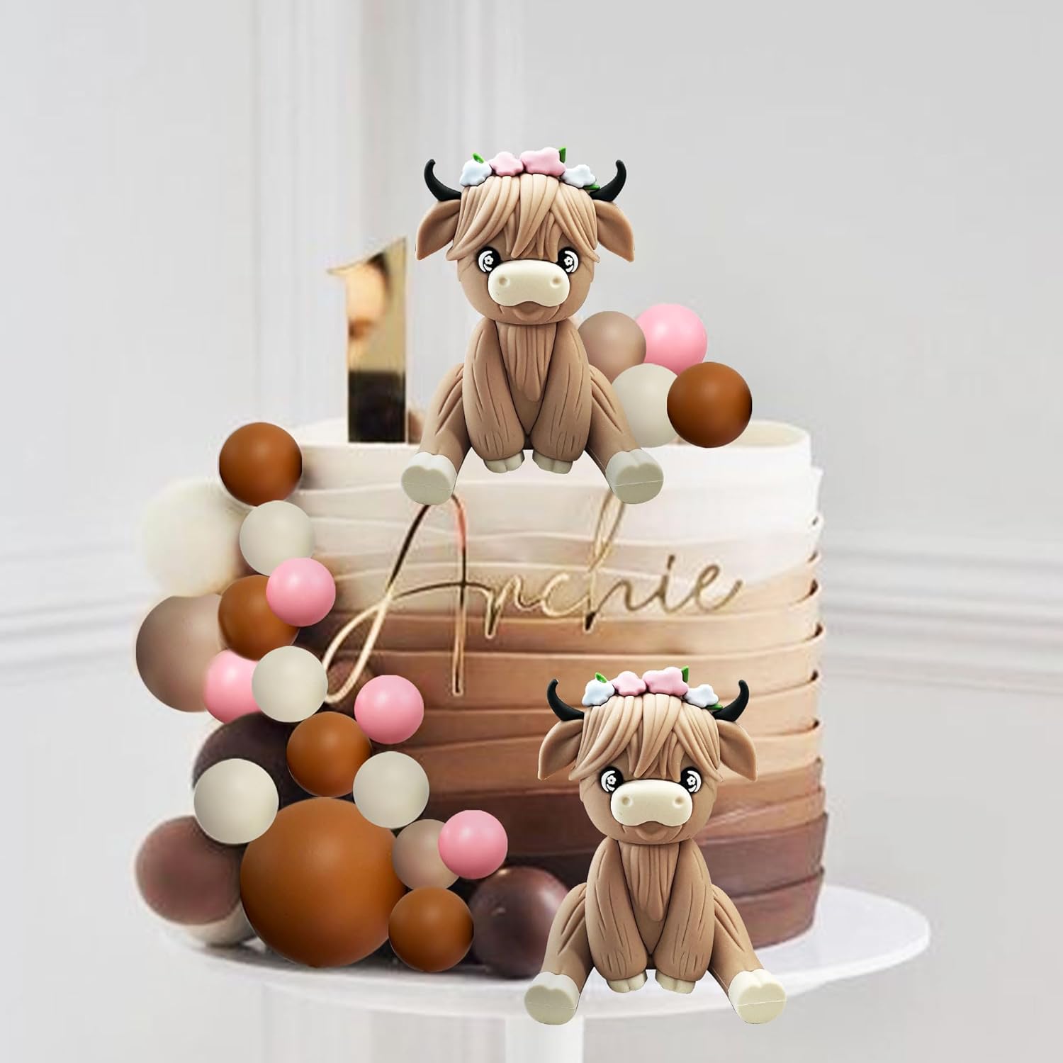 Amazon.com: JeVenis Two Highland Cow Cake Decorations Cake Topper ...