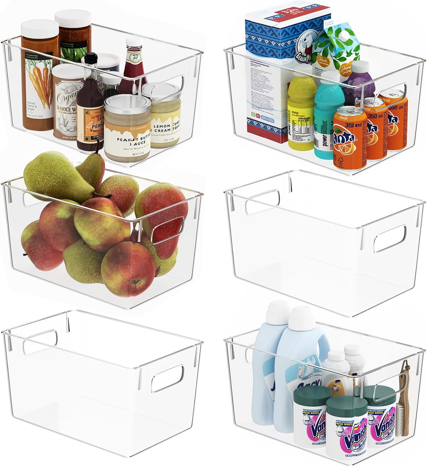 Amazon.com: 6 Pack Large Clear Storage Organizer Bins, Plastic Storage ...