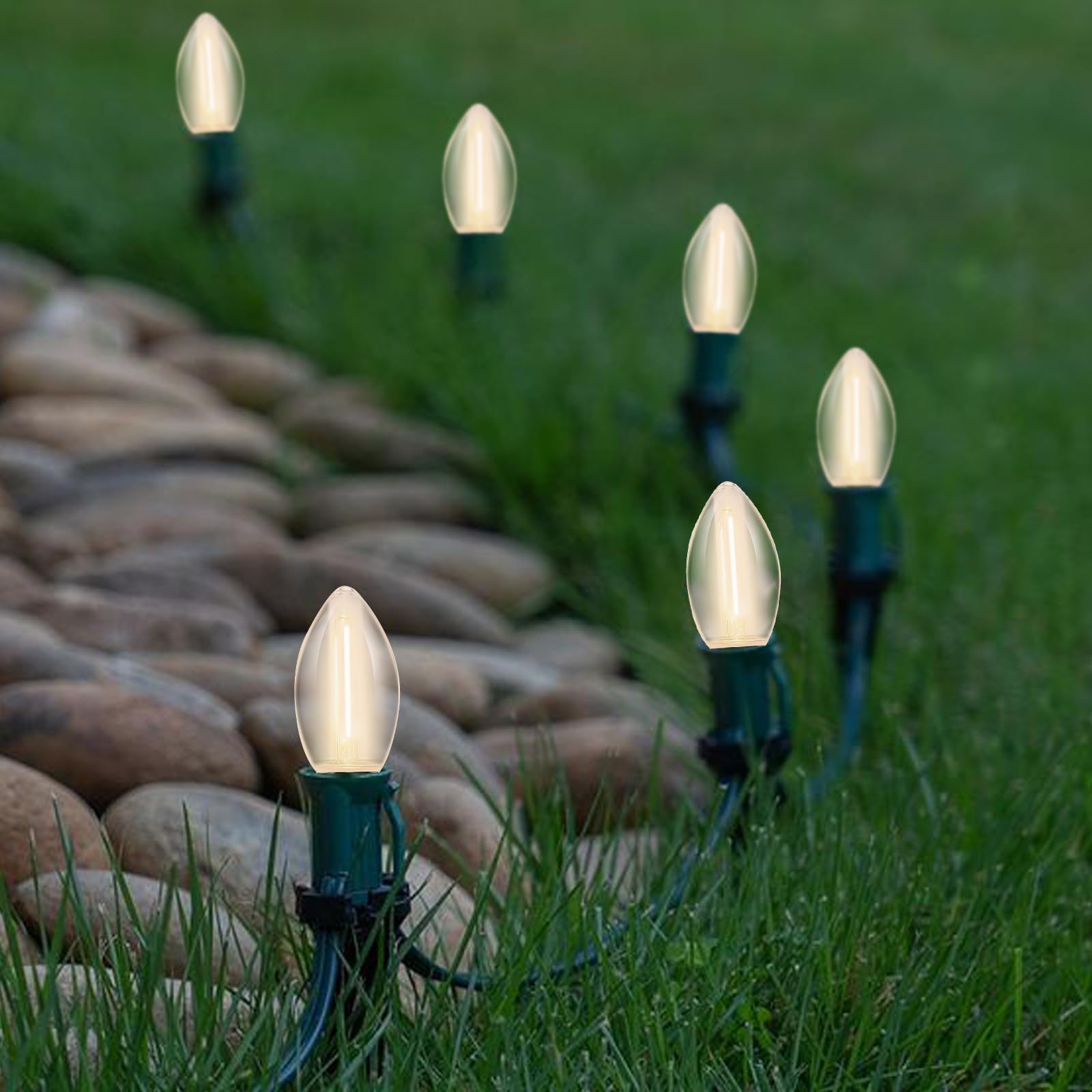 38Ft C9 LED Christmas Pathway Lights Outdoor, 25 C9 LED Warm White ...