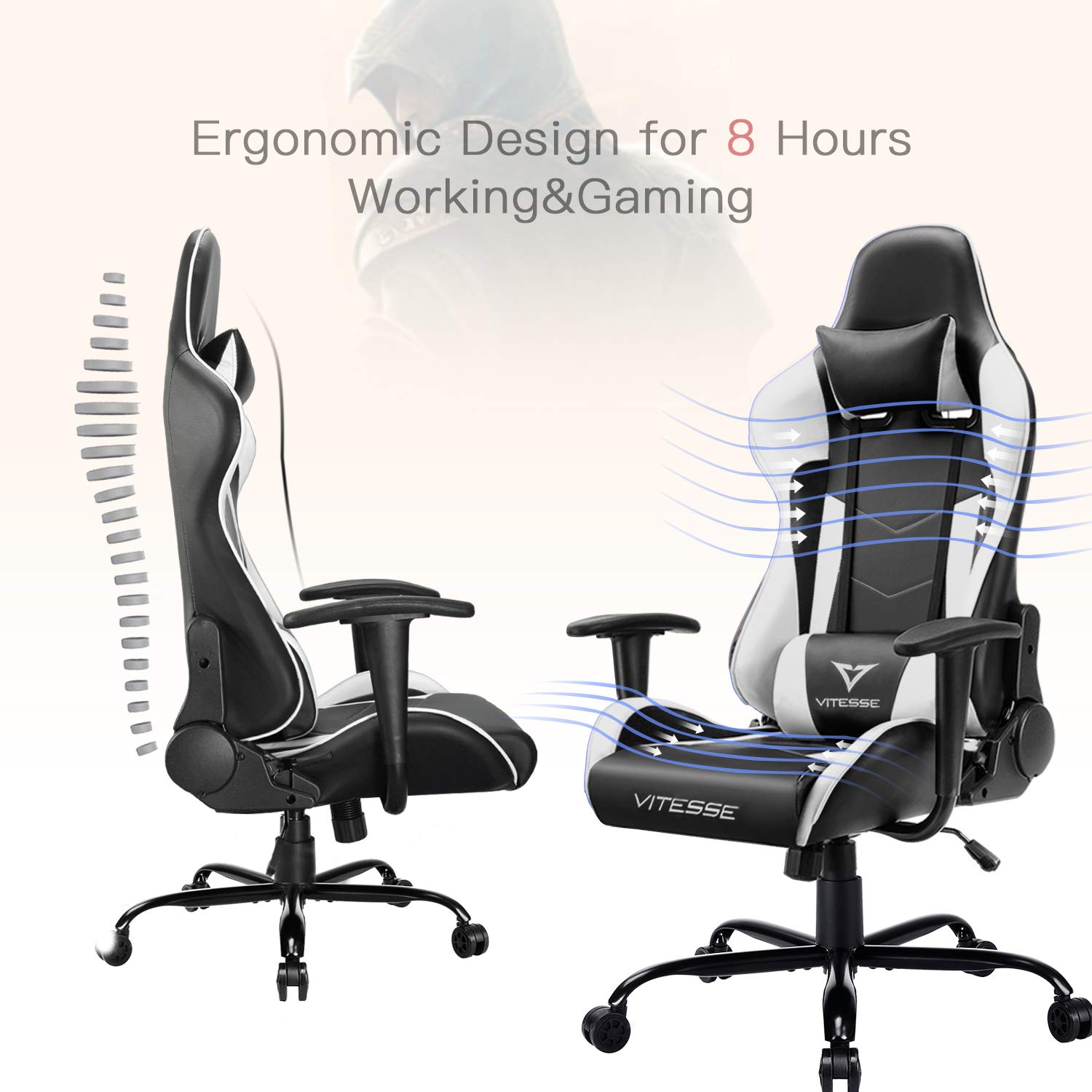 Snapklik.com : VITESSE Ergonomic Gaming Gamer Chair For Adults, 330 Lbs ...