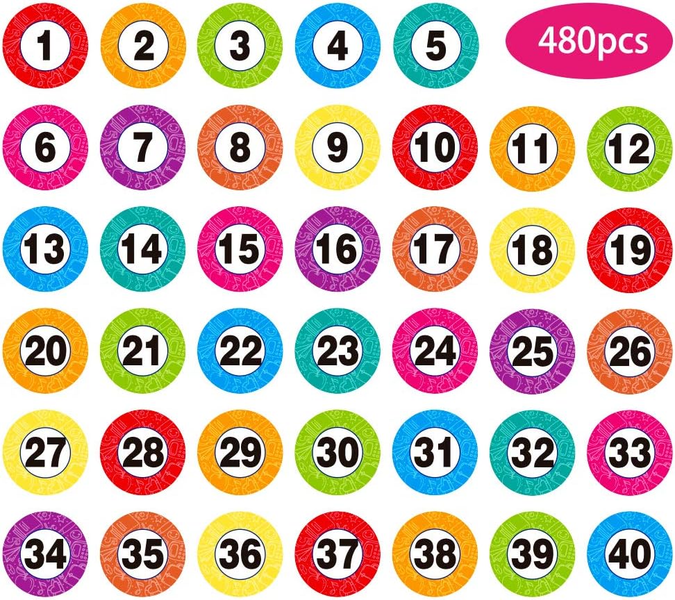 FaCraft Number Labels Sticker,480Pcs,Colorful Round Number Labels ...