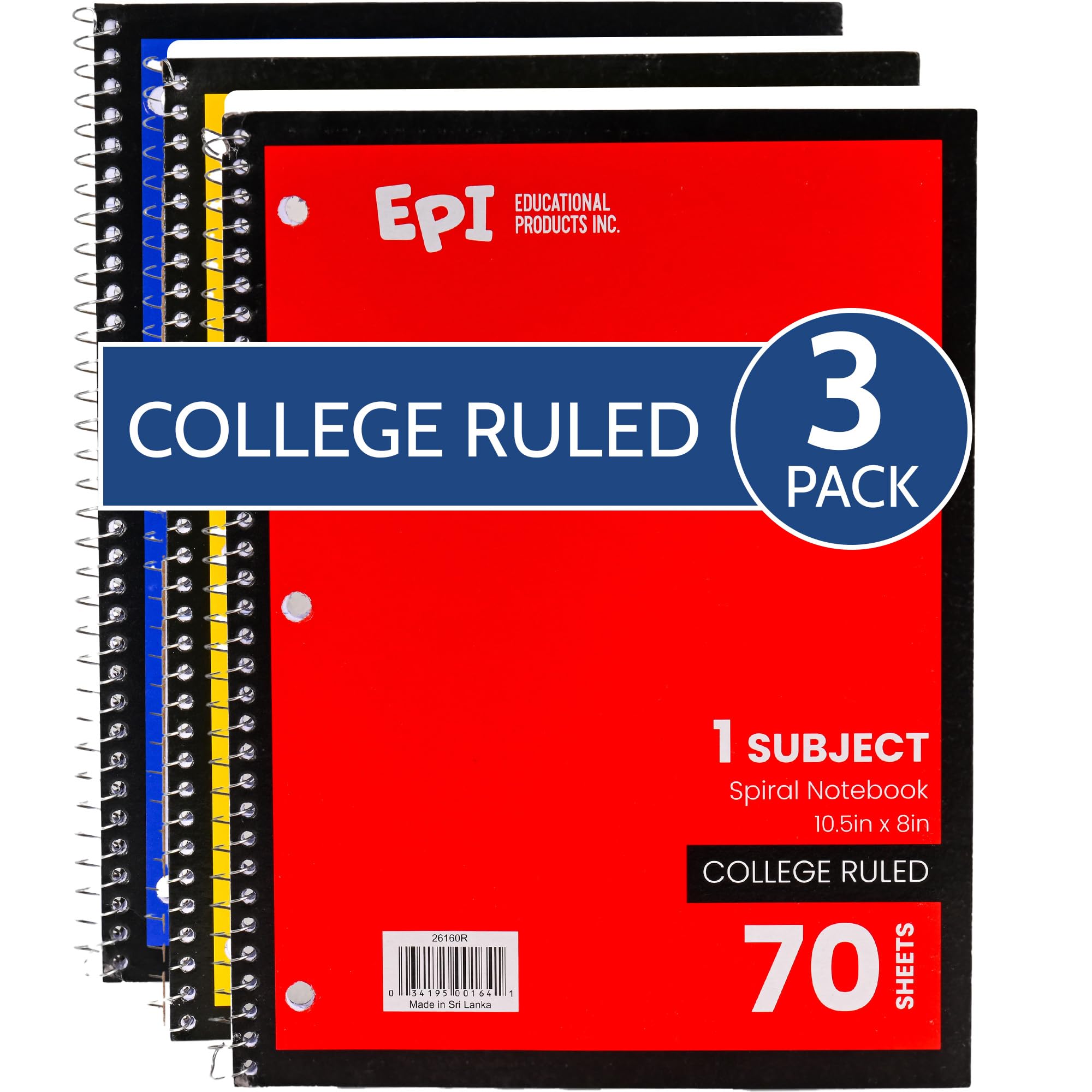 Amazon.com : EPI Spiral Notebook | College - 70 Sheets, Durable Spiral ...
