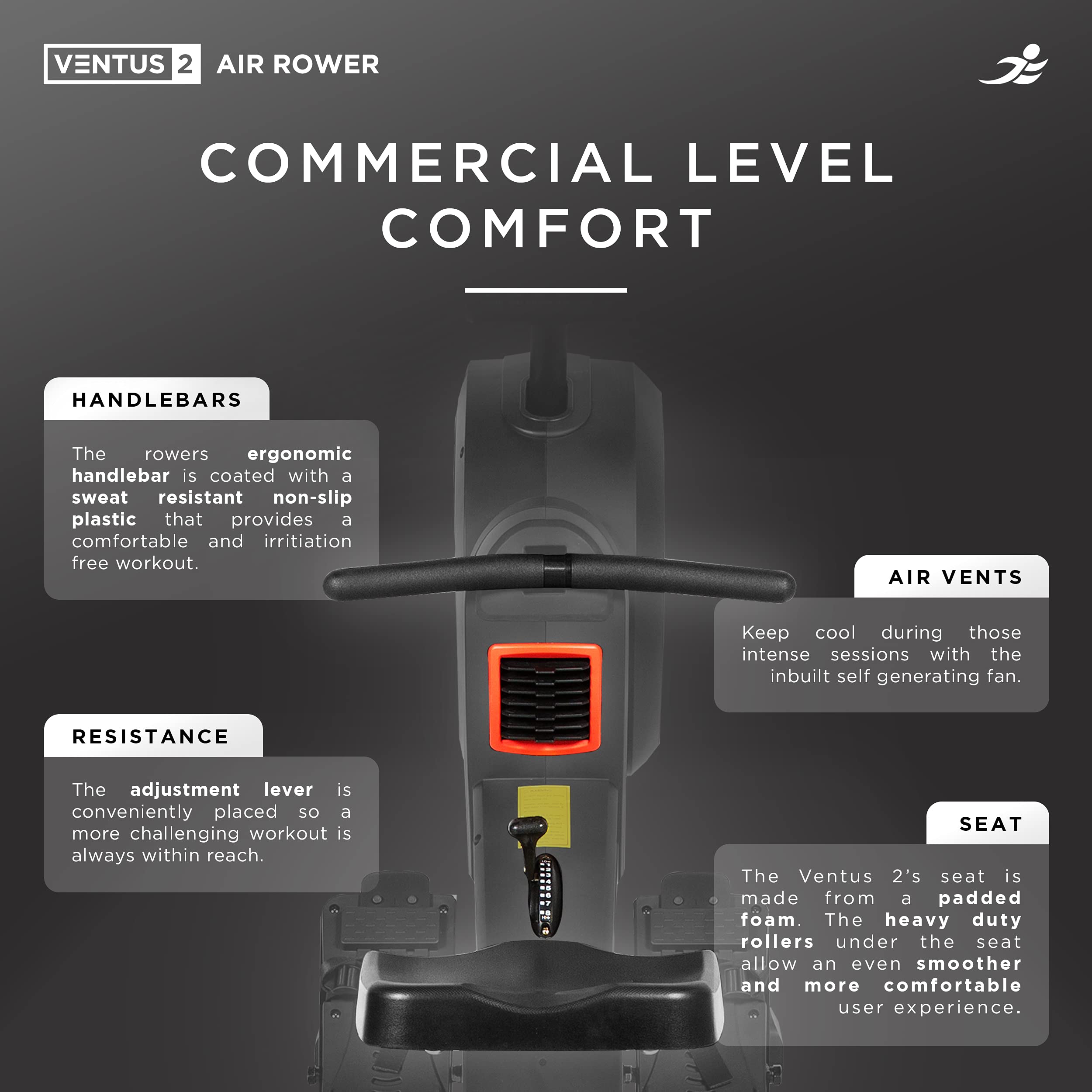 JLL® Ventus 2 Air Resistance Home Rowing Machine, 2022 Model, Fitness ...