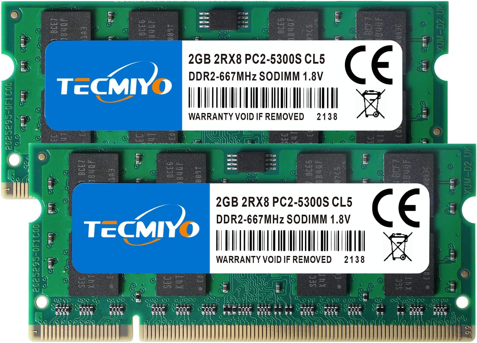 TECMIYO 4GB Kit (2x2GB) DDR2 Sodimm 667Mhz PC2-5300 PC2-5300S Non ECC ...