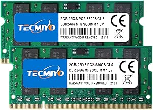 TECMIYO Kit de 4 GB (2 x 2 GB) DDR2 Sodimm 667 Mhz PC2-5300 PC2-5300S não ECC sem buffer 1,8 V ...