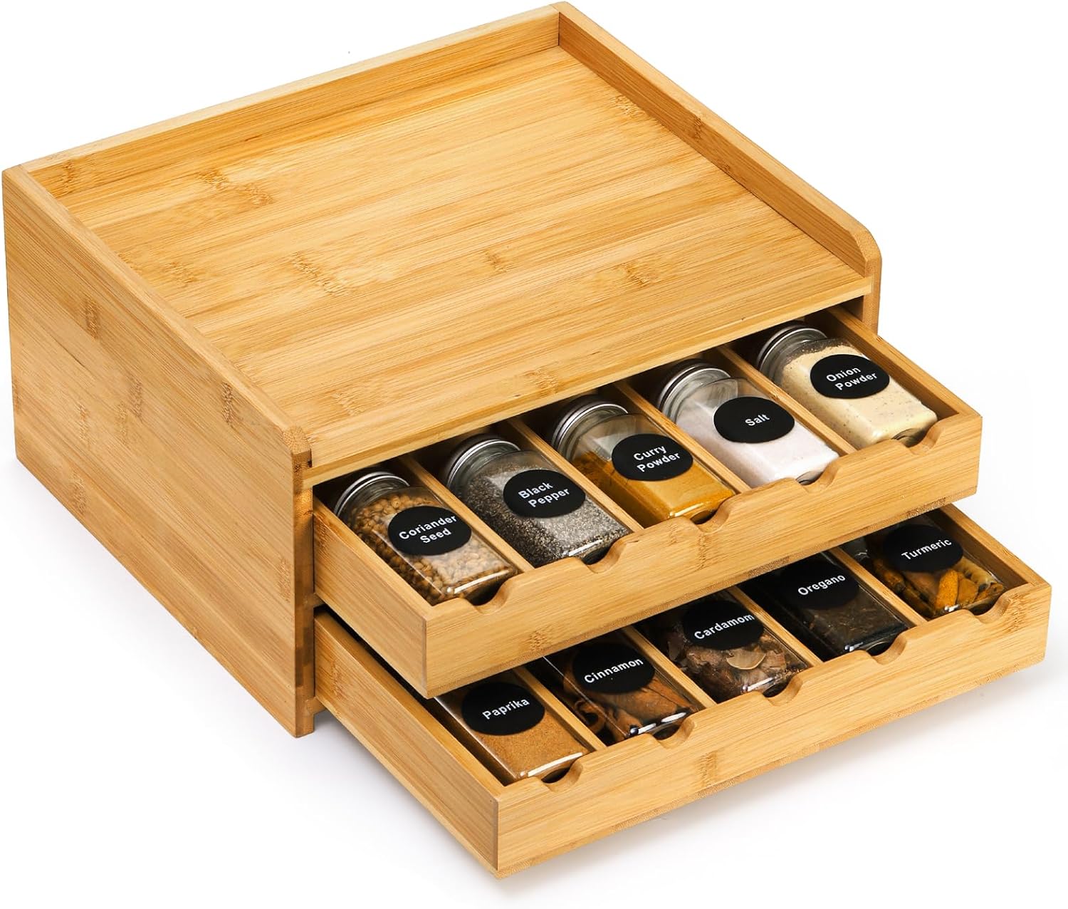 Amazon.com: Jucoan Bamboo Spice Rack Organizer, 2-Tier Pull Out Spice ...