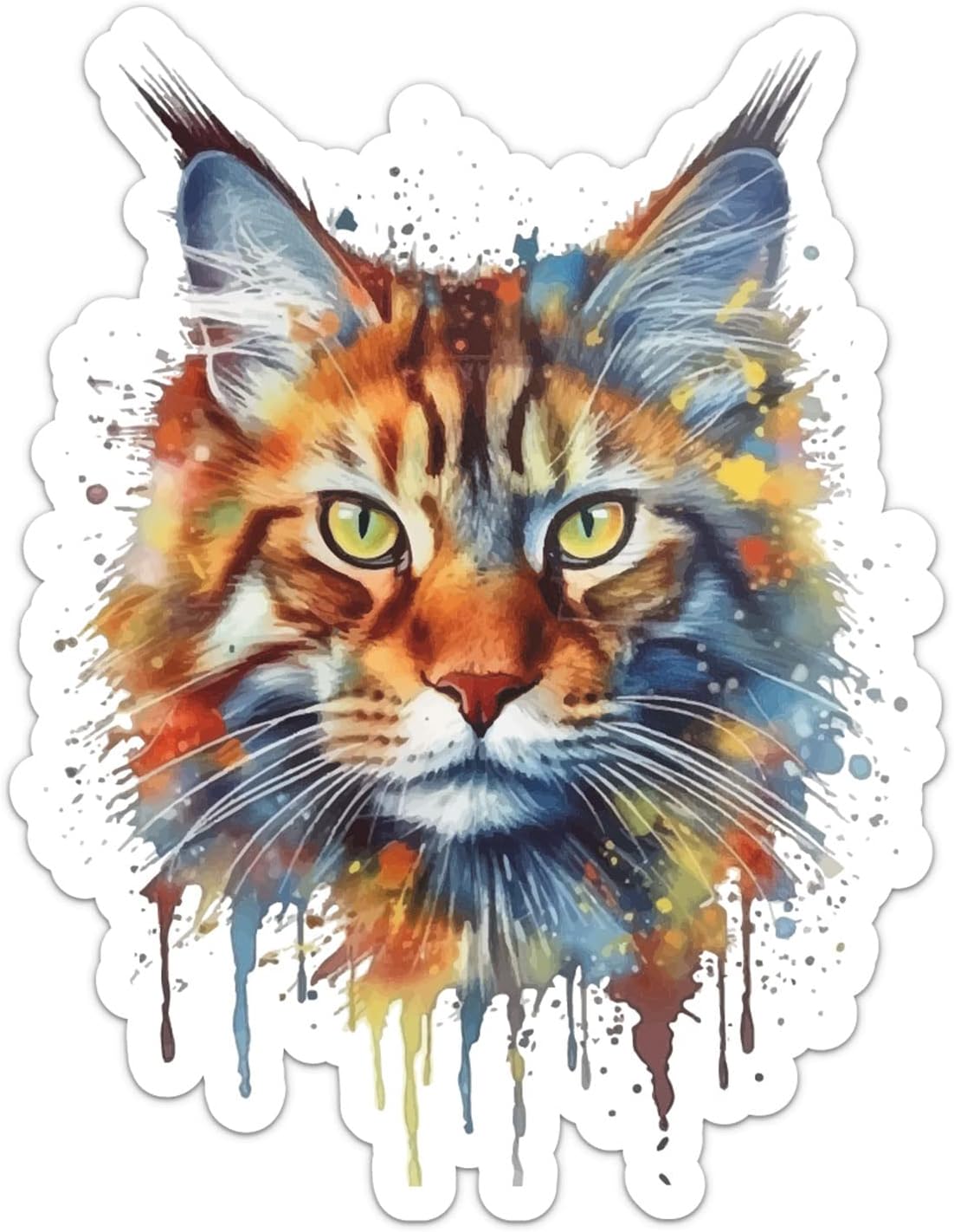 Amazon.com - Colorful Maine Coon Cat Sticker, Car Bumper, Laptop, Water ...