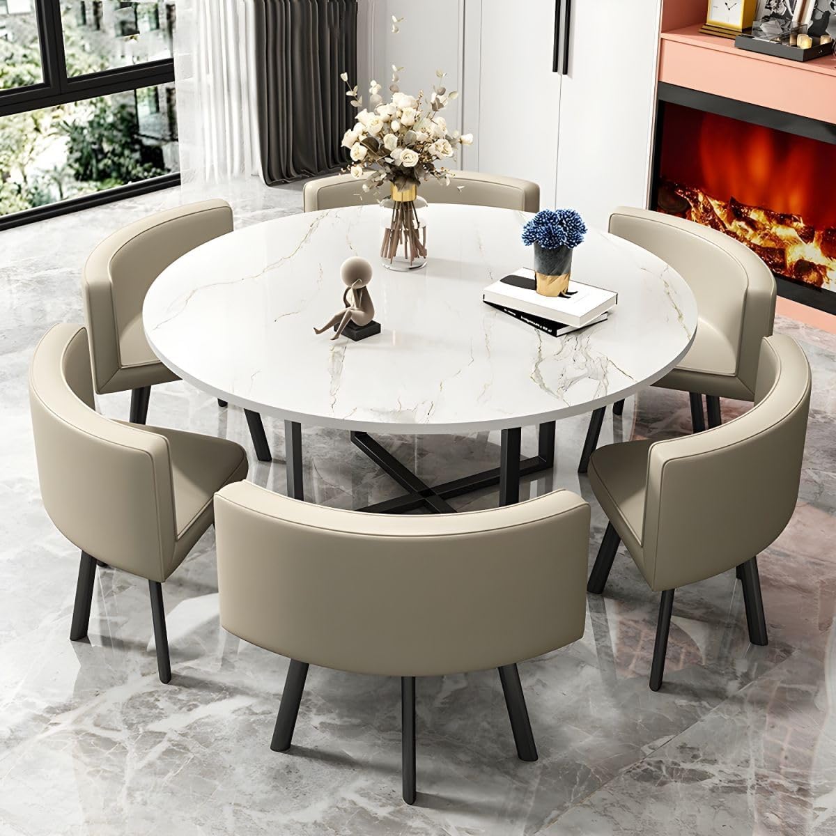 Amazon.com - CraftThink Dining Set, Modern Round Dining Set in White ...